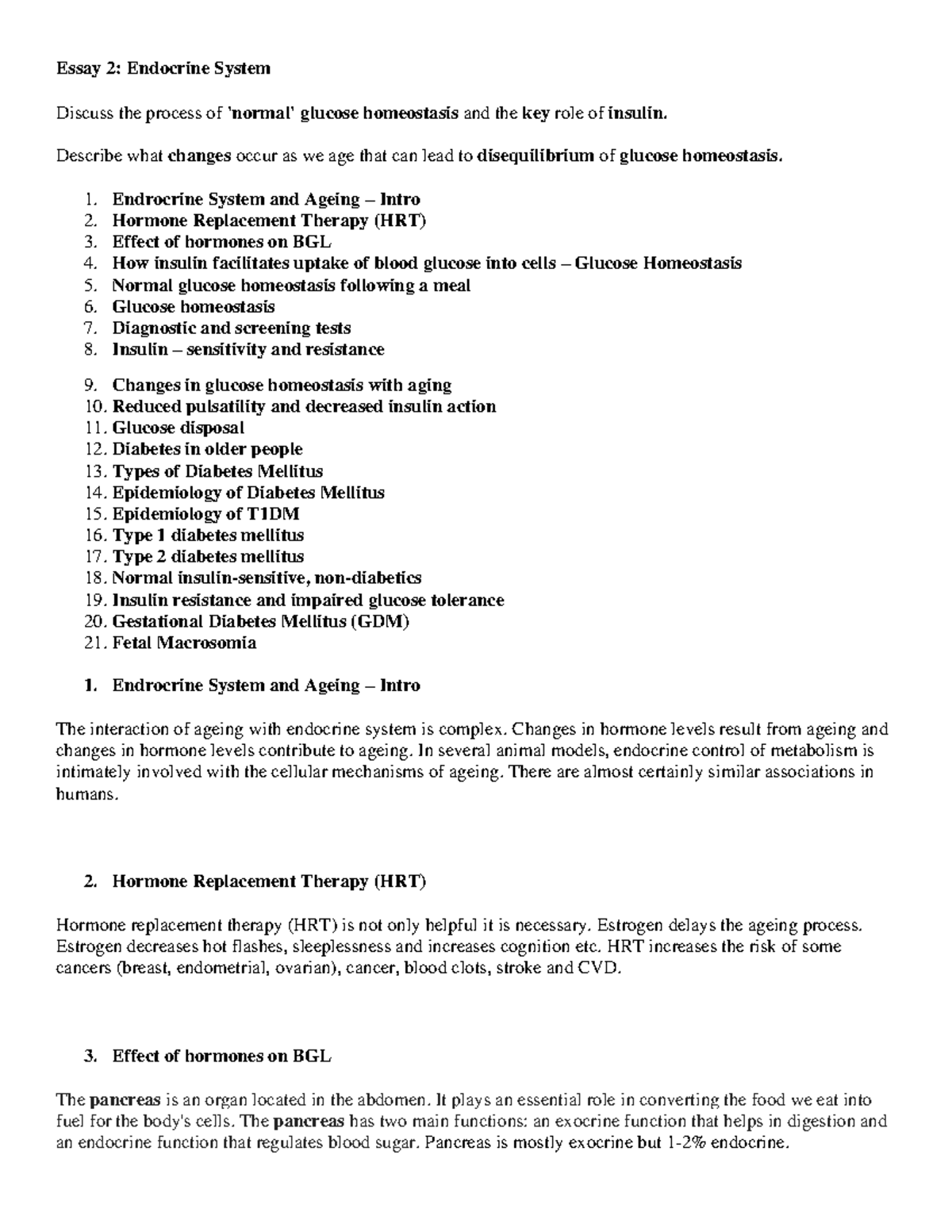 Essay 2 - Endocrine - Summary - Essay 2: Endocrine System Discuss the ...