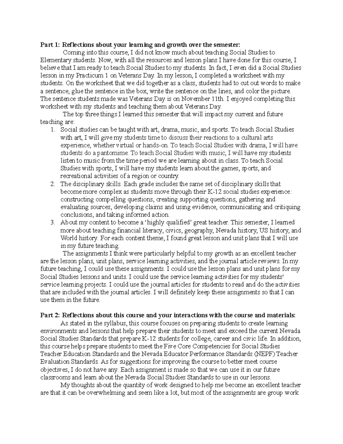 Final Reflection - Part 1: Reflections about your learning and growth ...