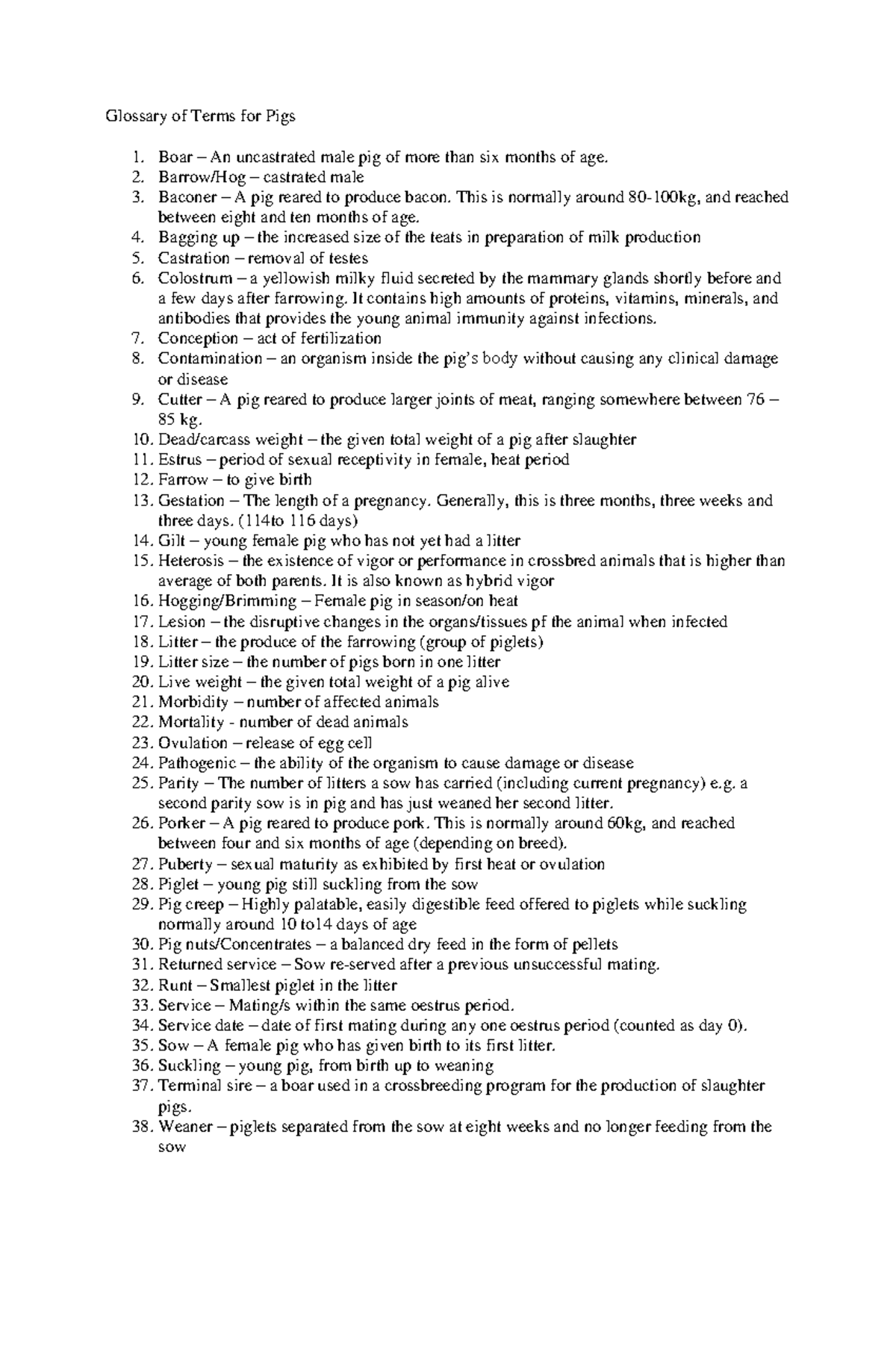 Glossary of Terms for Pigs - Glossary of Terms for Pigs Boar – An ...