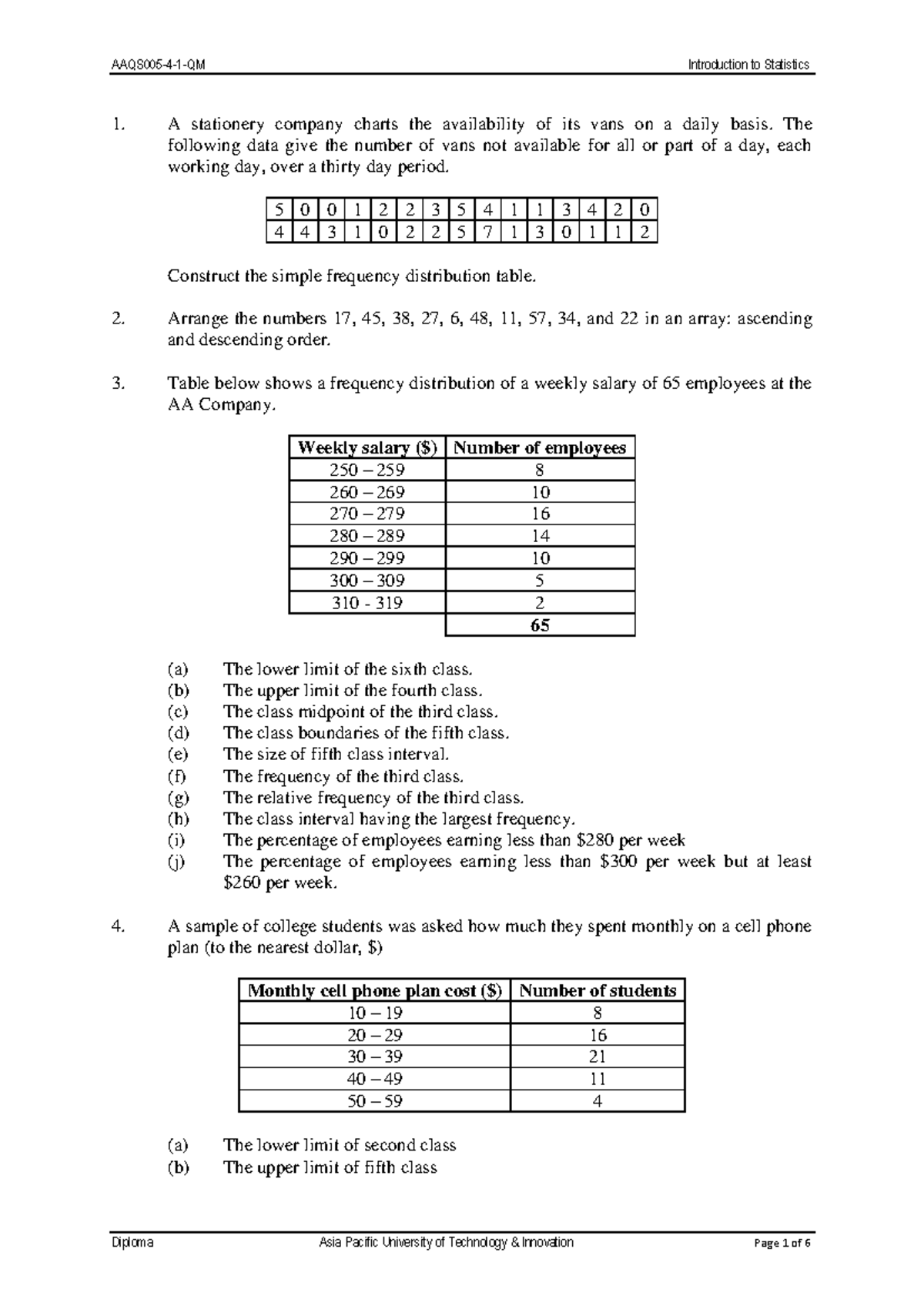T3-Introduction to Statistics - A stationery company charts the availability of its vans on a ...