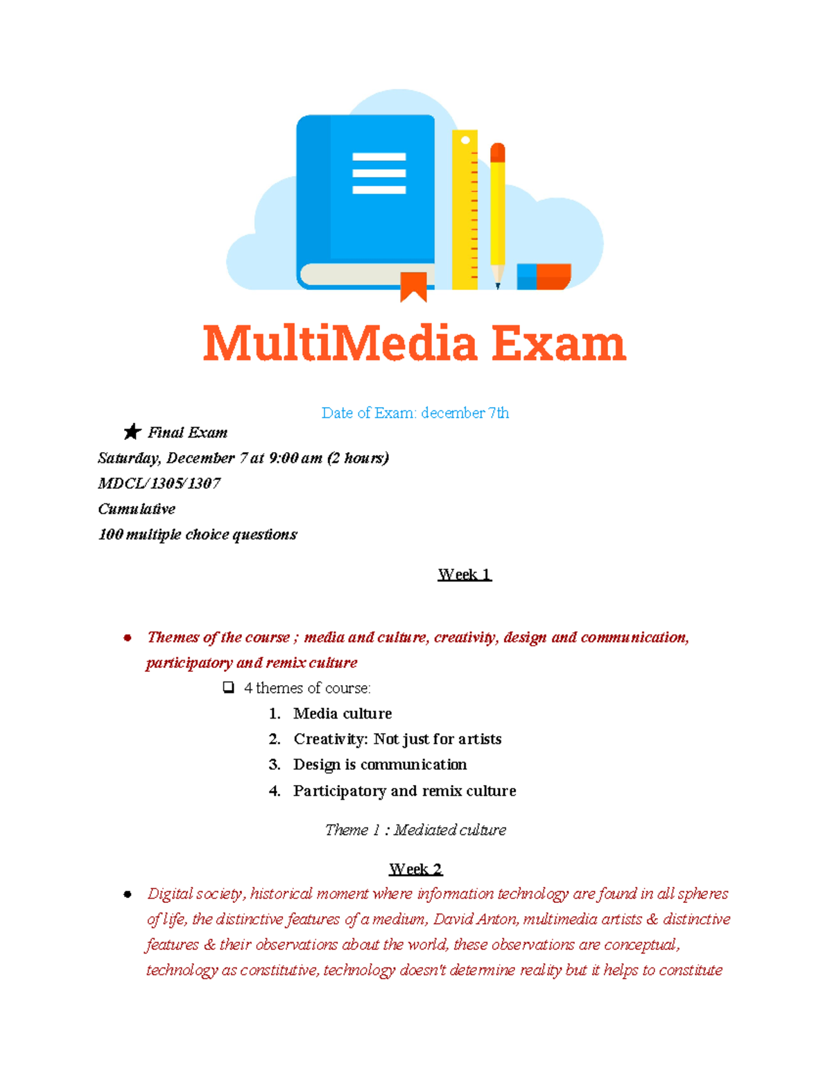 MM exam review - MultiMedia Exam Date of Exam: december 7th ★ Final ...