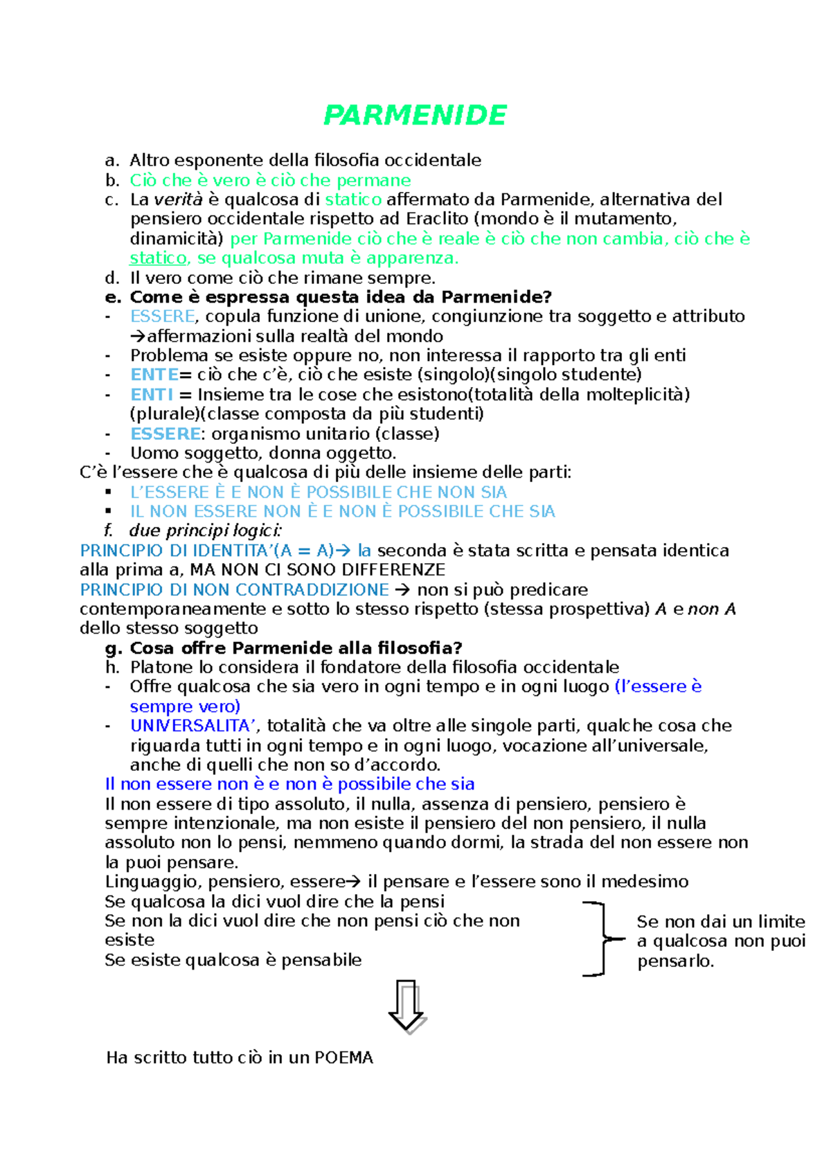 Filosofia parmenide - Appunti di lezione 3 - PARMENIDE a. Altro ...