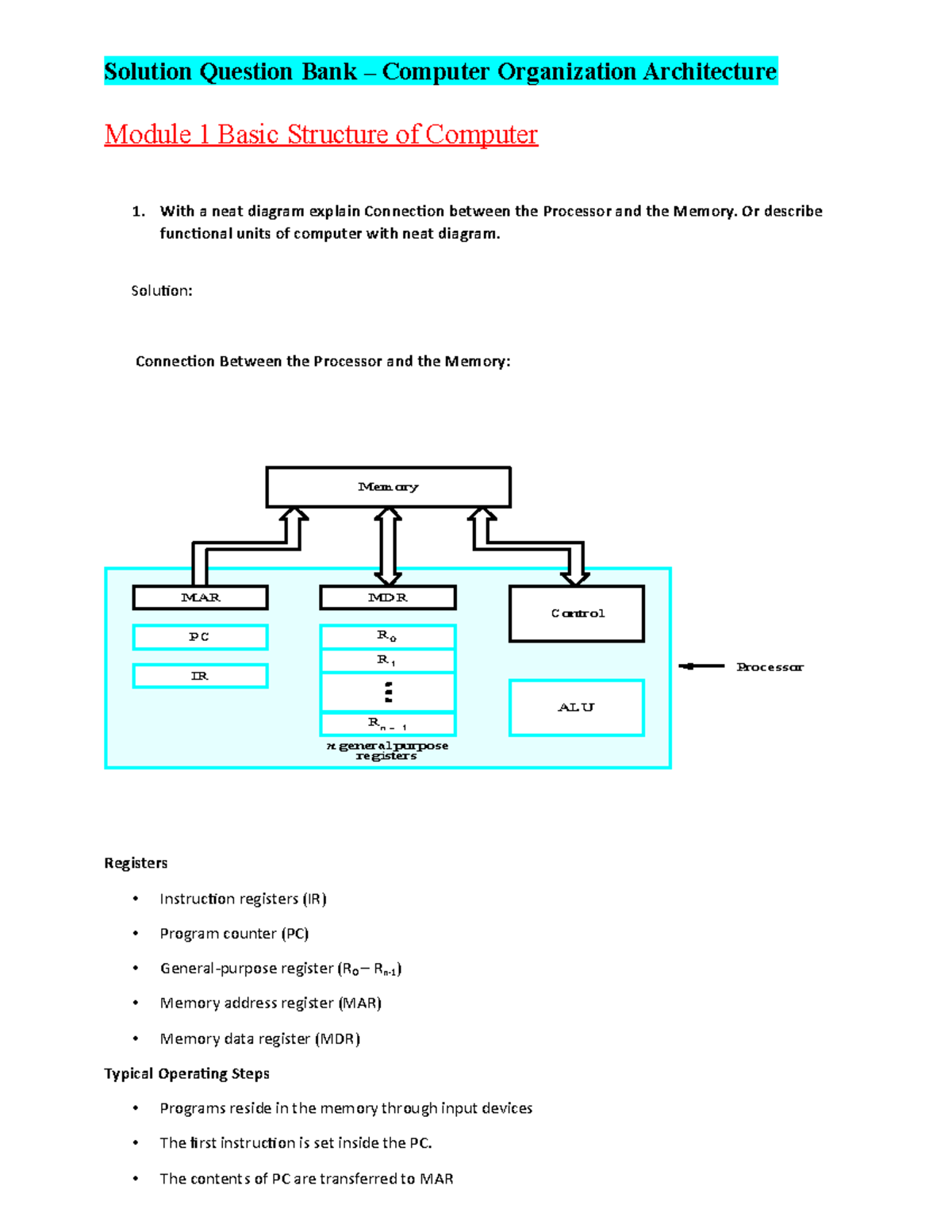 Question Bank Solution Coa Consolidated Module 1 Basic Structure Of Computer With A Neat