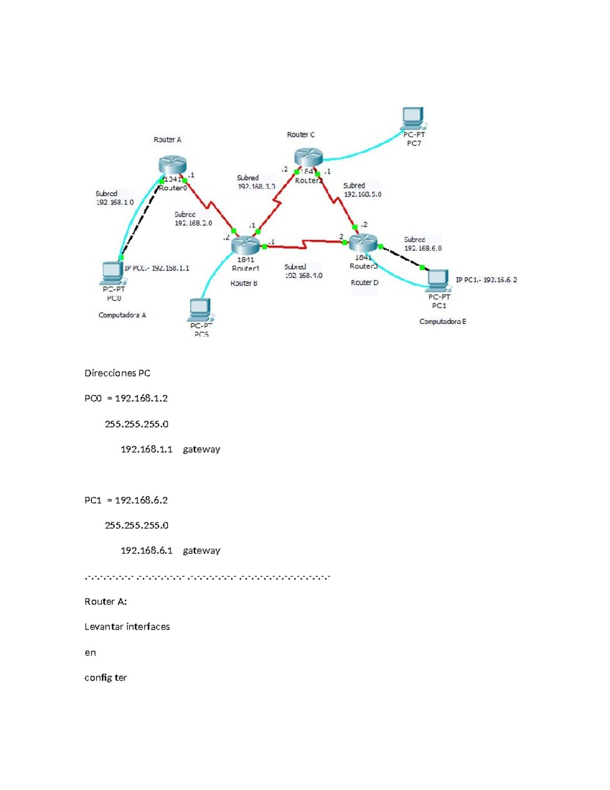 Configuraciones-ruteo-estatico - Direcciones PC PC0 = 192.168. 255.255 ...