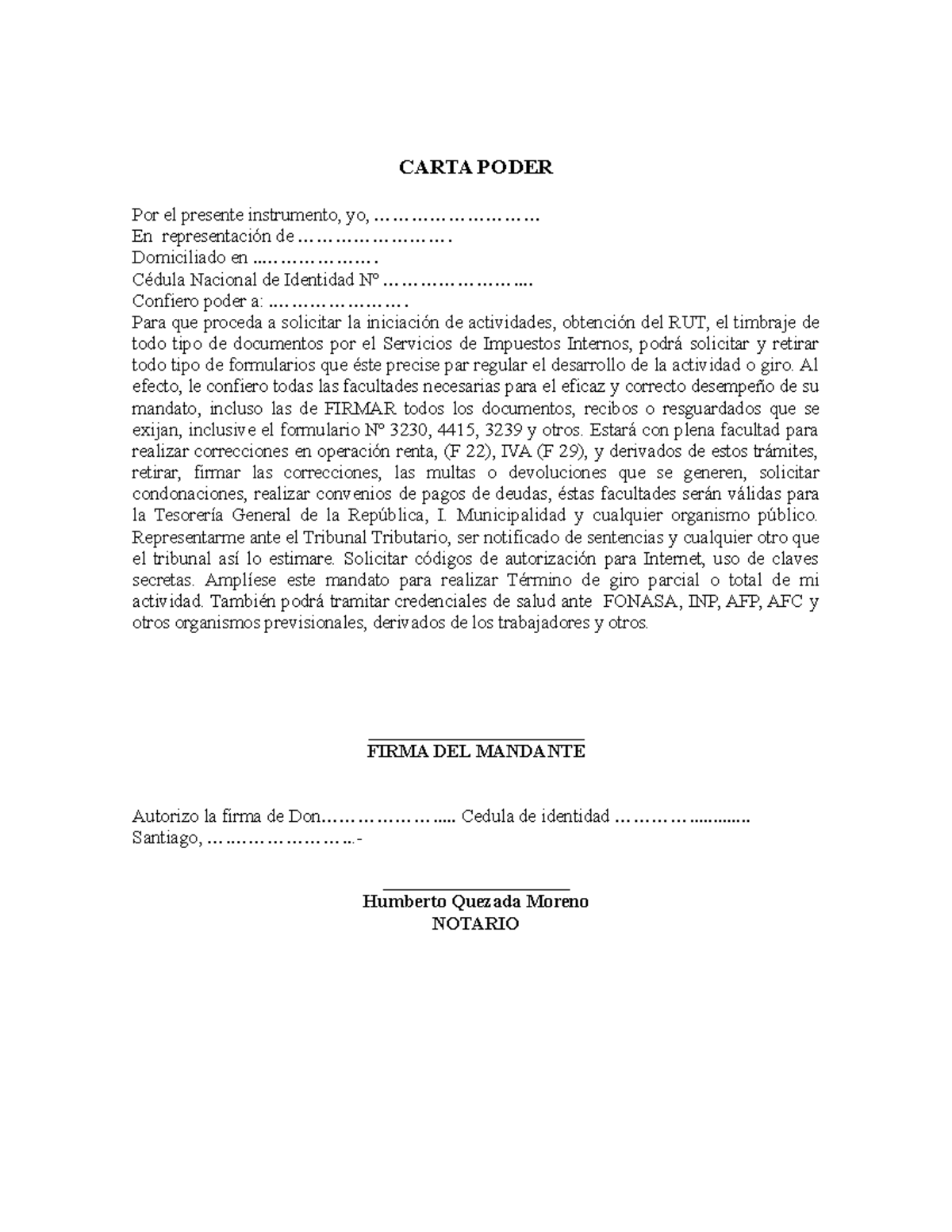 Carta Poder SII - xxxxxxxxxxxxxx - CARTA PODER Por el presente ...