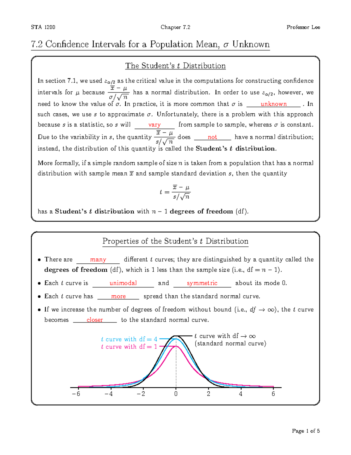 7 - Confidence Interval for Sigma Known - 7 Confidence Intervals for a ...