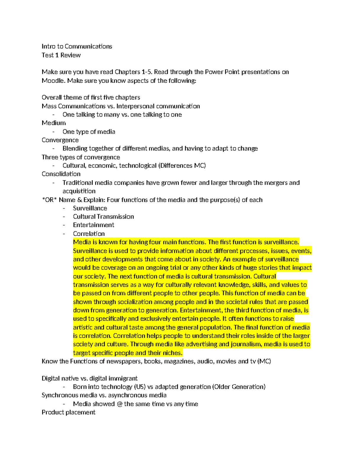 Intro to Communications Test 1 Review-New - Intro to Communications ...