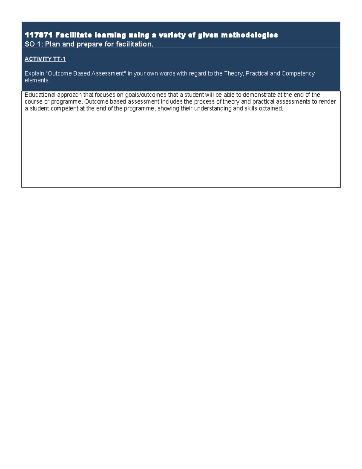 Formative Activity TT1 - 117871 Facilitate learning using a variety of ...