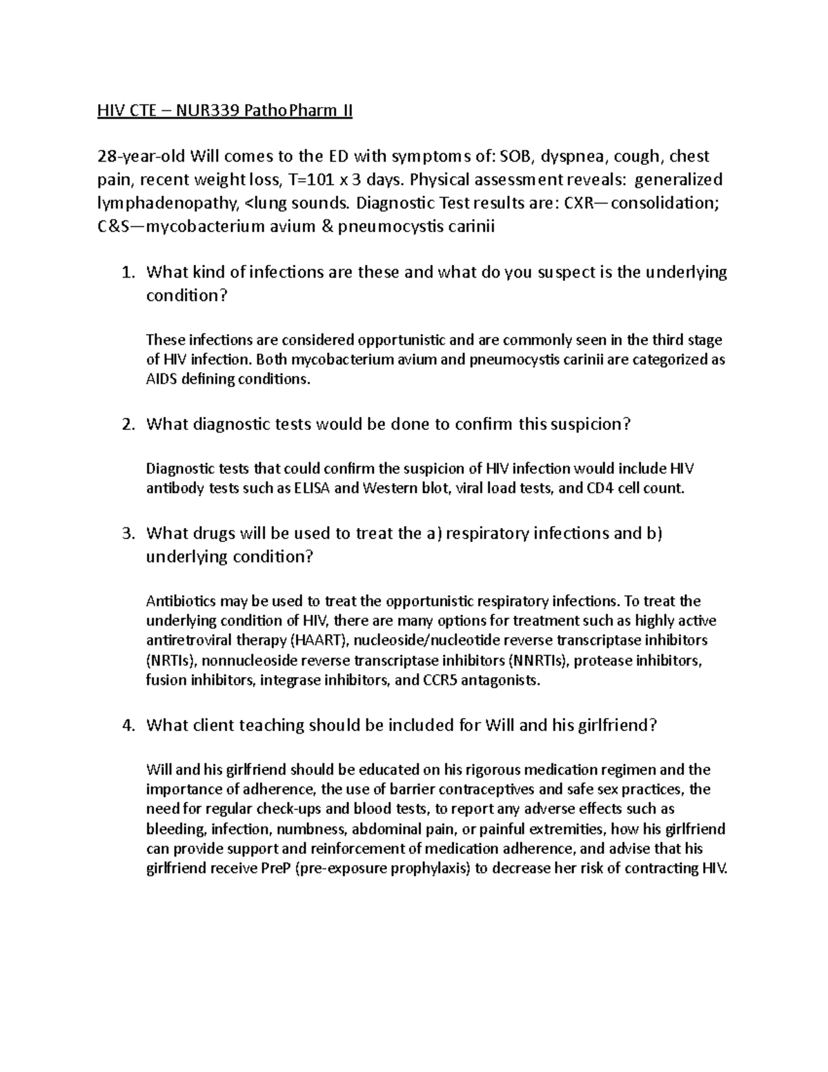 CTE 10 - HIV - CTE 10 - HIV CTE – NUR339 PathoPharm II 28-year-old Will ...