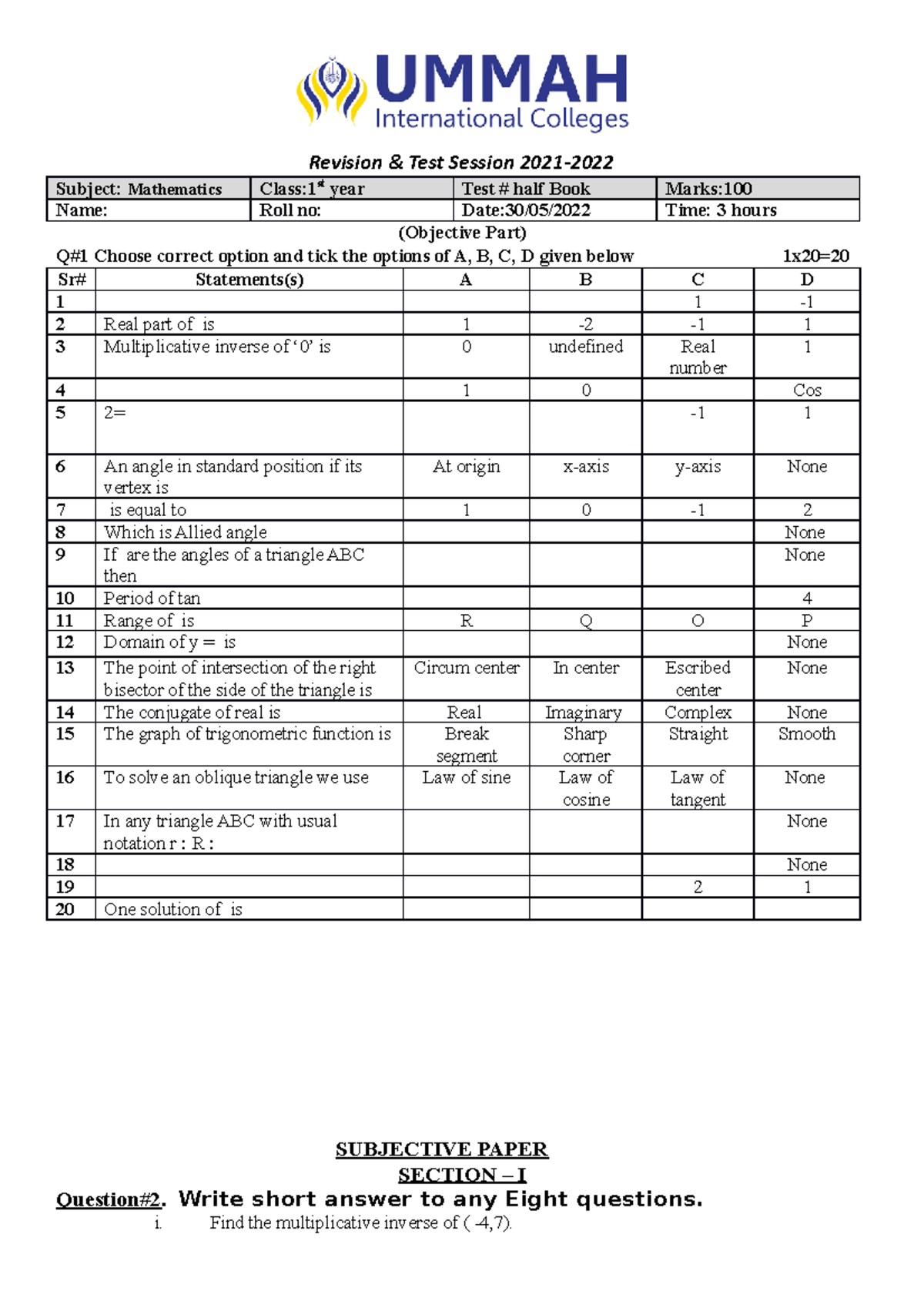 Hbp - for performing lab task - Revision & Test Session 2021- Subject ...