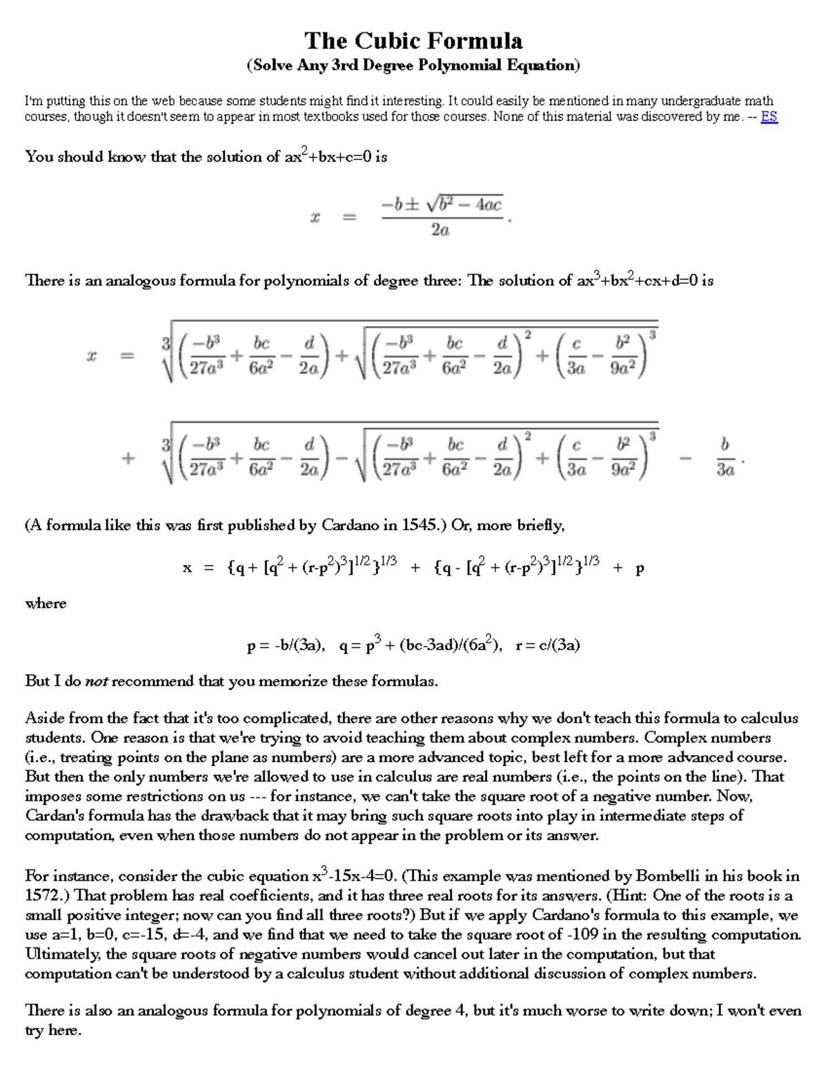 The Cubic Formula - Balances - The Cubic Formula (Solve Any 3rd Degree ...