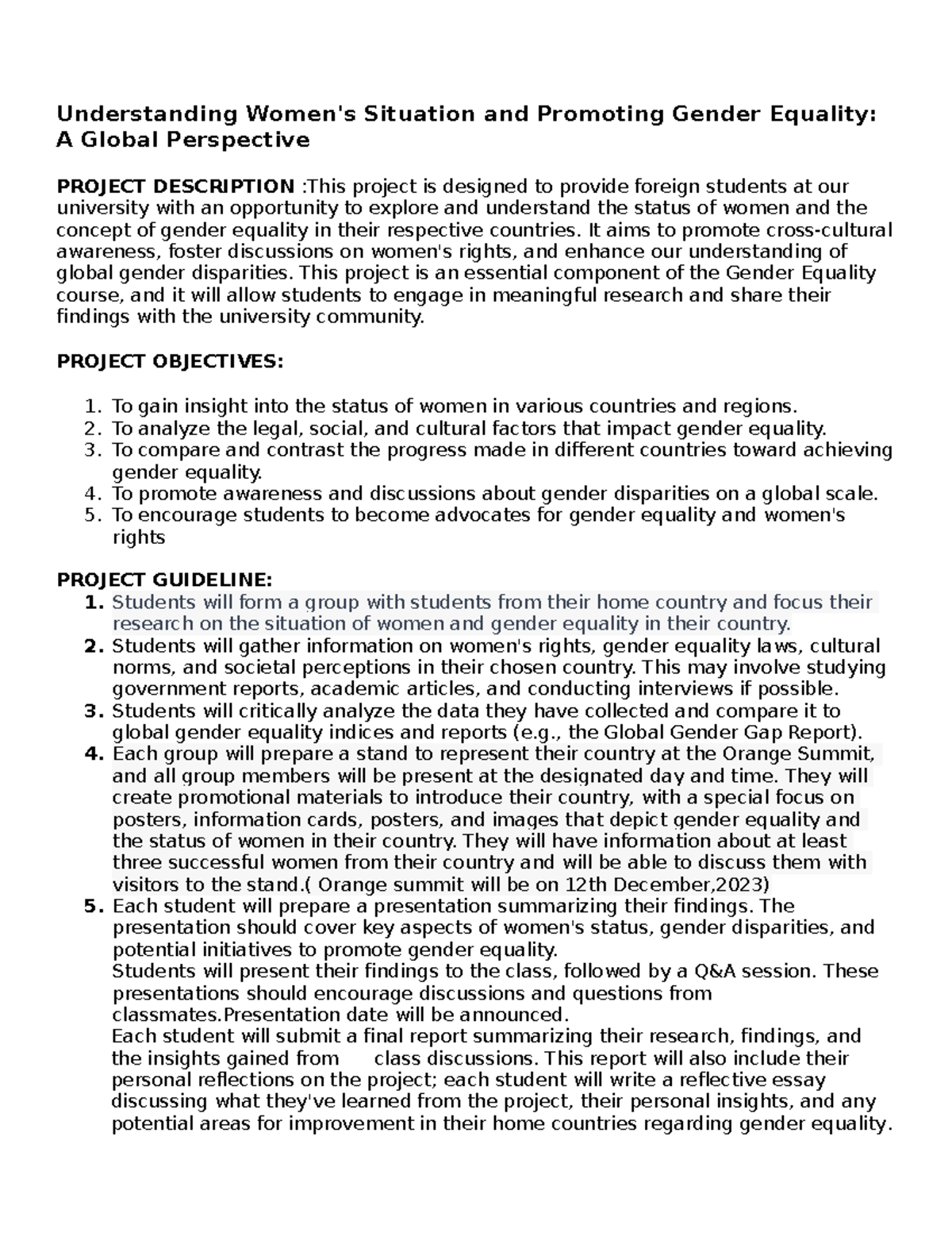 Gender project 2023 fall - Understanding Women's Situation and ...