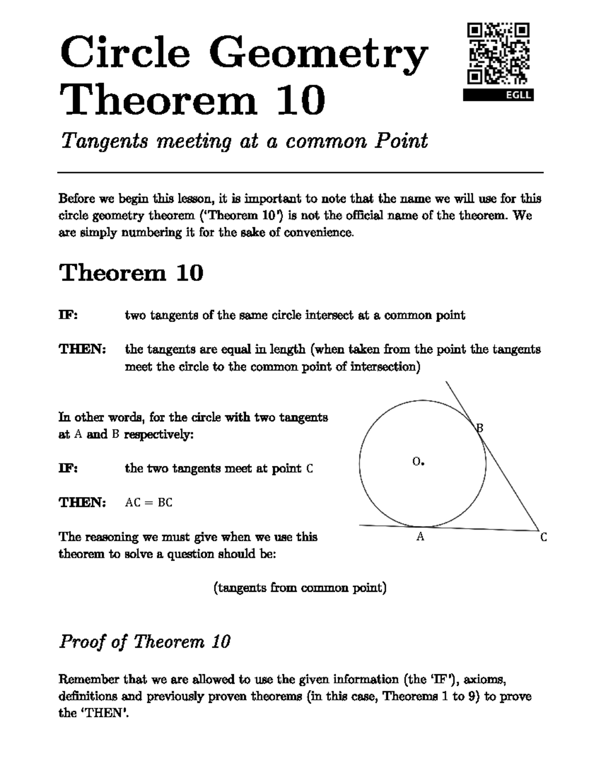 Circle Geometry Theorem 10 - MAT02A2 - A B C AC = BC A C B O O A B C AC ...