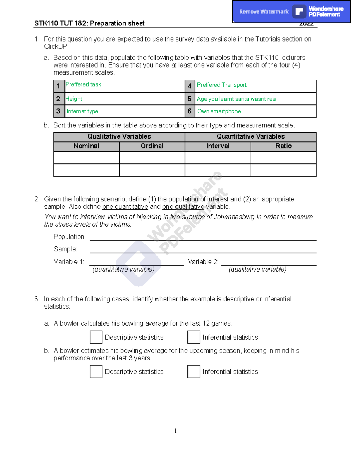 STK110 - Tutorials 1 and 2 Preparation Sheet - 2022 - 1 STK110 TUT 1&2 ...