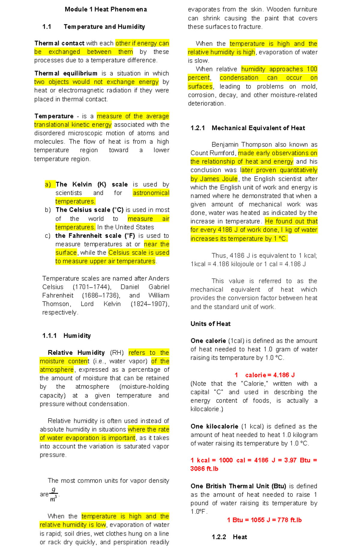 General Physics II Lecture Notes - Module 1 Heat Phenomena 1 ...