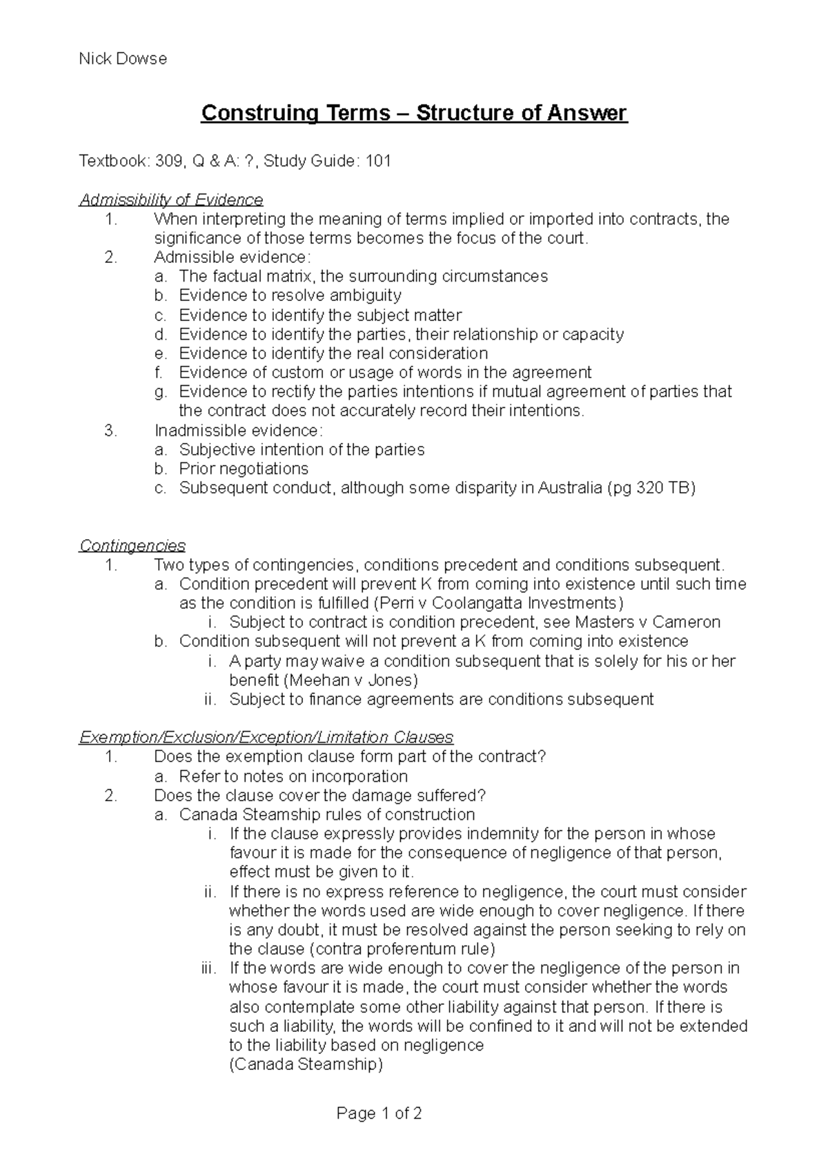Construing Terms - Nick Dowse Construing Terms – Structure of Answer ...