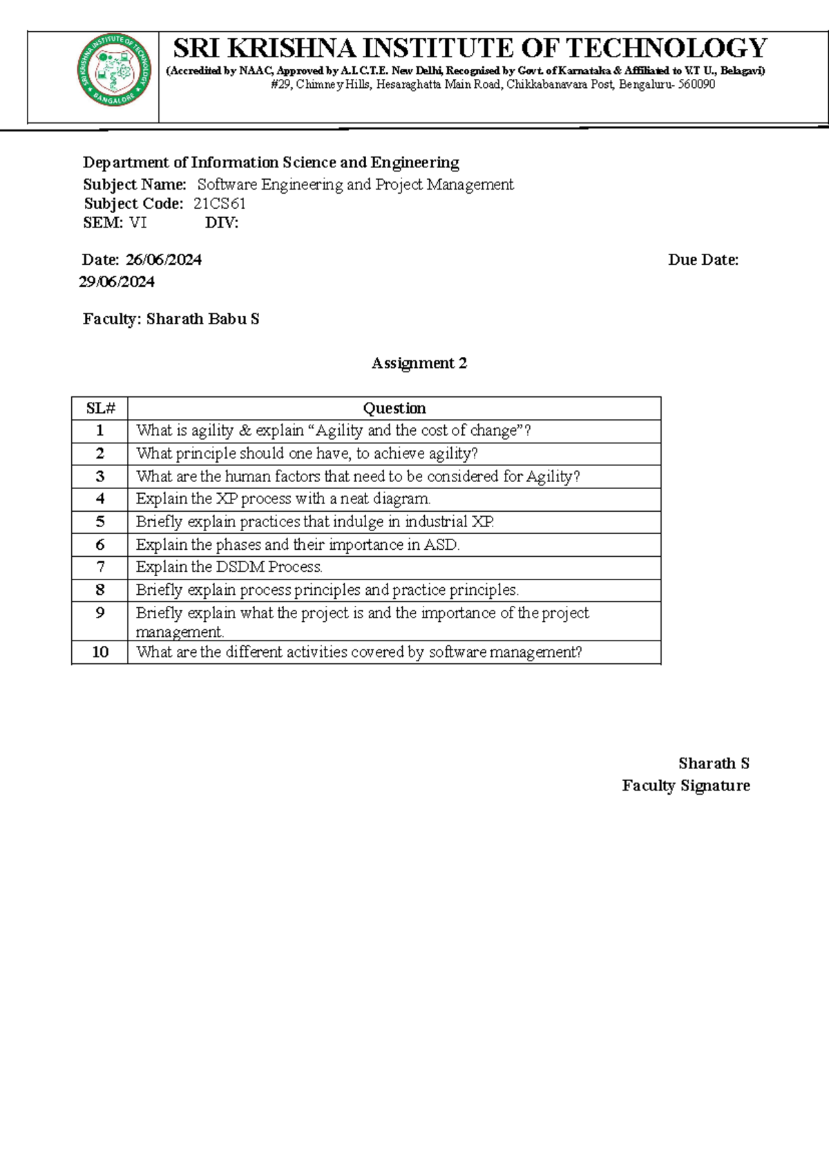 SE-IQAC QB Assignment 2 - SRI KRISHNA INSTITUTE OF TECHNOLOGY (Accredited by NAAC, Approved by ...
