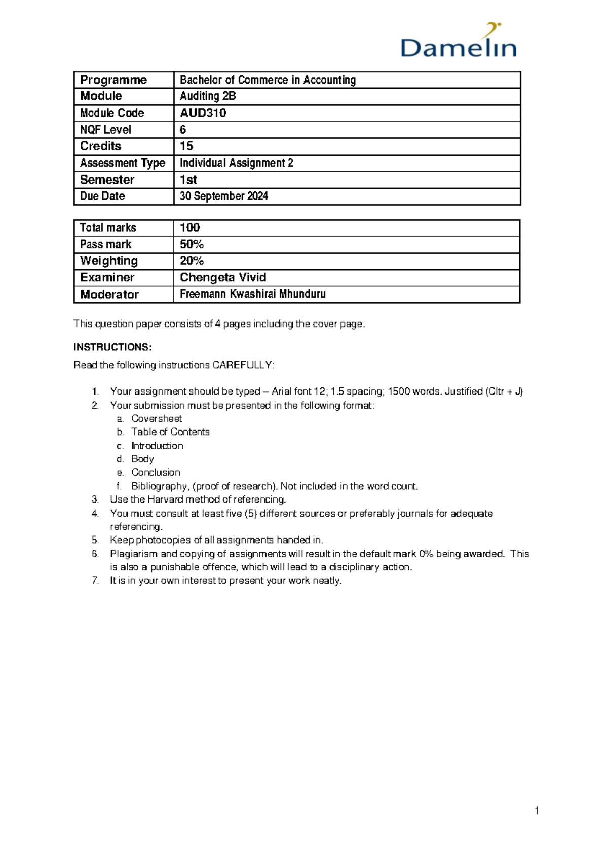 Auditing 2BAssignment 2 - Programme Bachelor of Commerce in Accounting ...