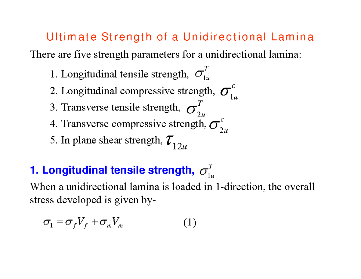 Lec-6 - Tuli - U lt im a t e St re ngt h of a U nidire c t iona l La m ...