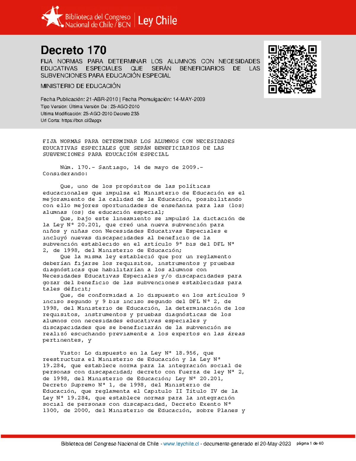 Decreto 170 2010 - Decreto 170 FIJA NORMAS PARA DETERMINAR LOS ALUMNOS CON NECESIDADES ...