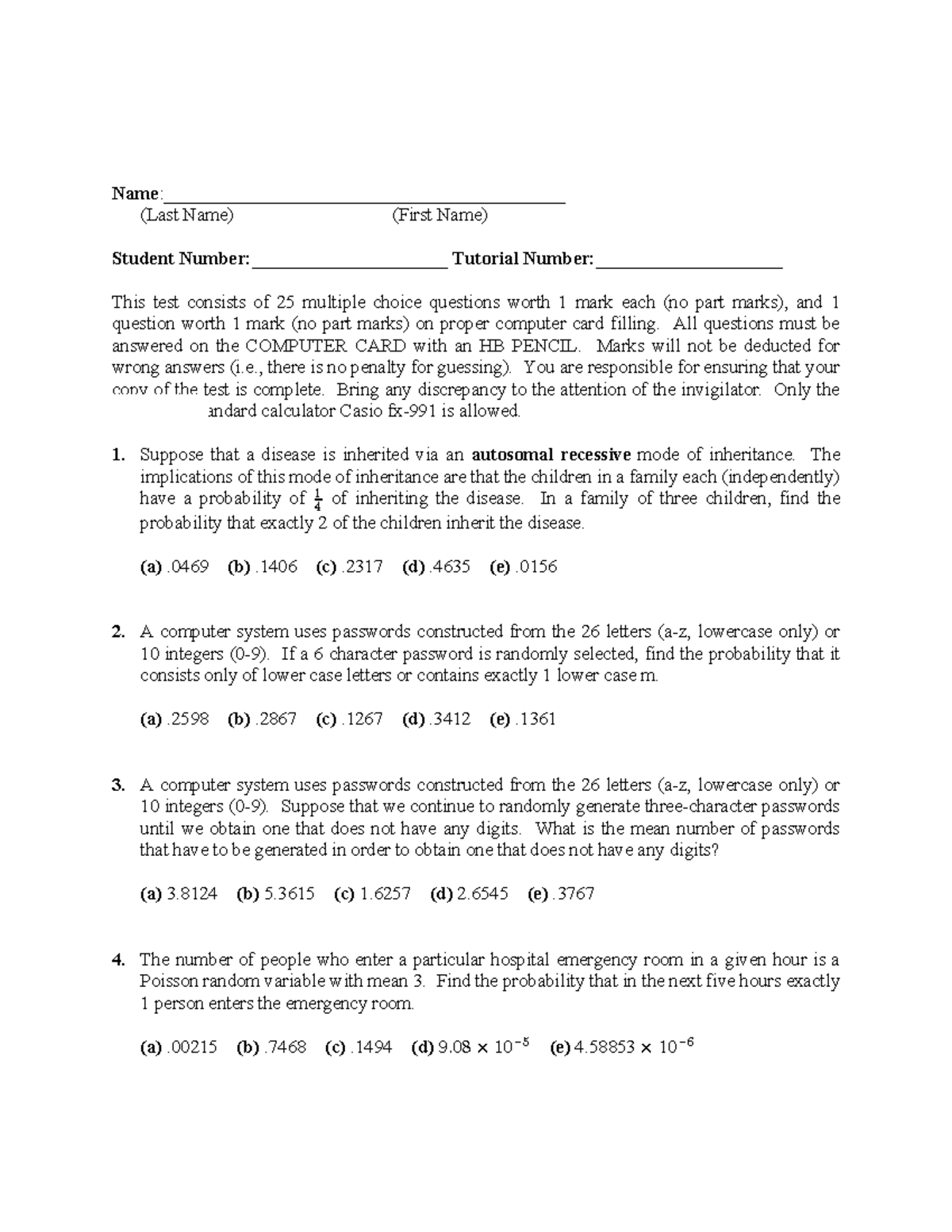 Sampler - test 1 - Stats 3Y03/3J Sample Test Questions for Test # - Studocu