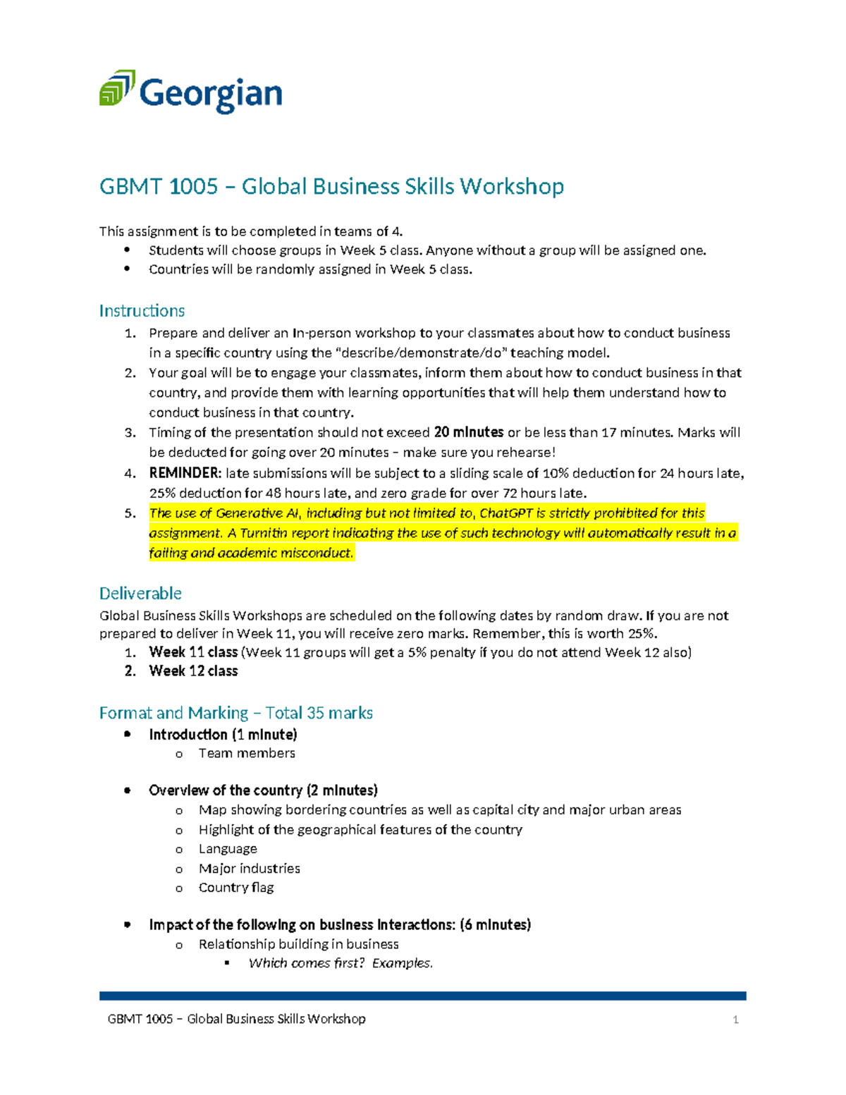 Global Business Skills Workshop Assignment - Students will choose ...