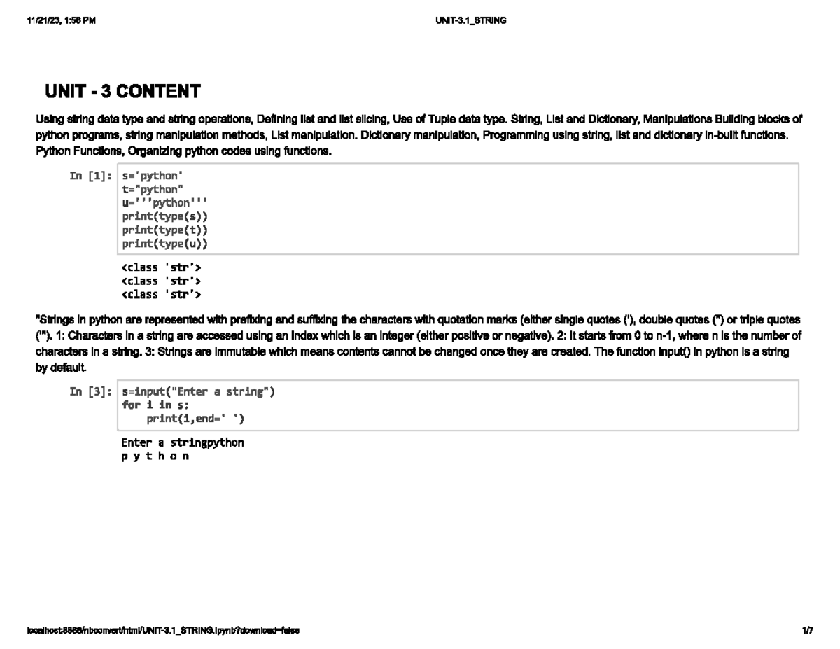 Unit 3 String - Summary B.Tech CSE (2nd Year) - Studocu