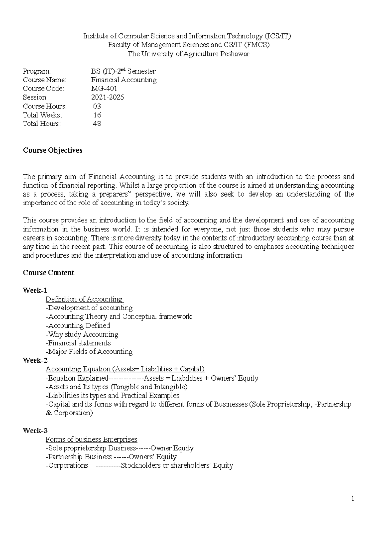 Updated Financial Accounting course outline-1 - Institute of Computer ...