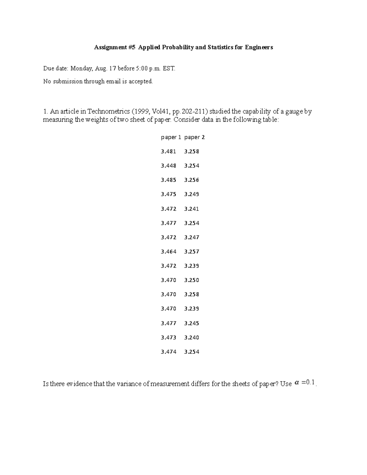 Assignment for Probability - Assignment #5 Applied Probability and ...