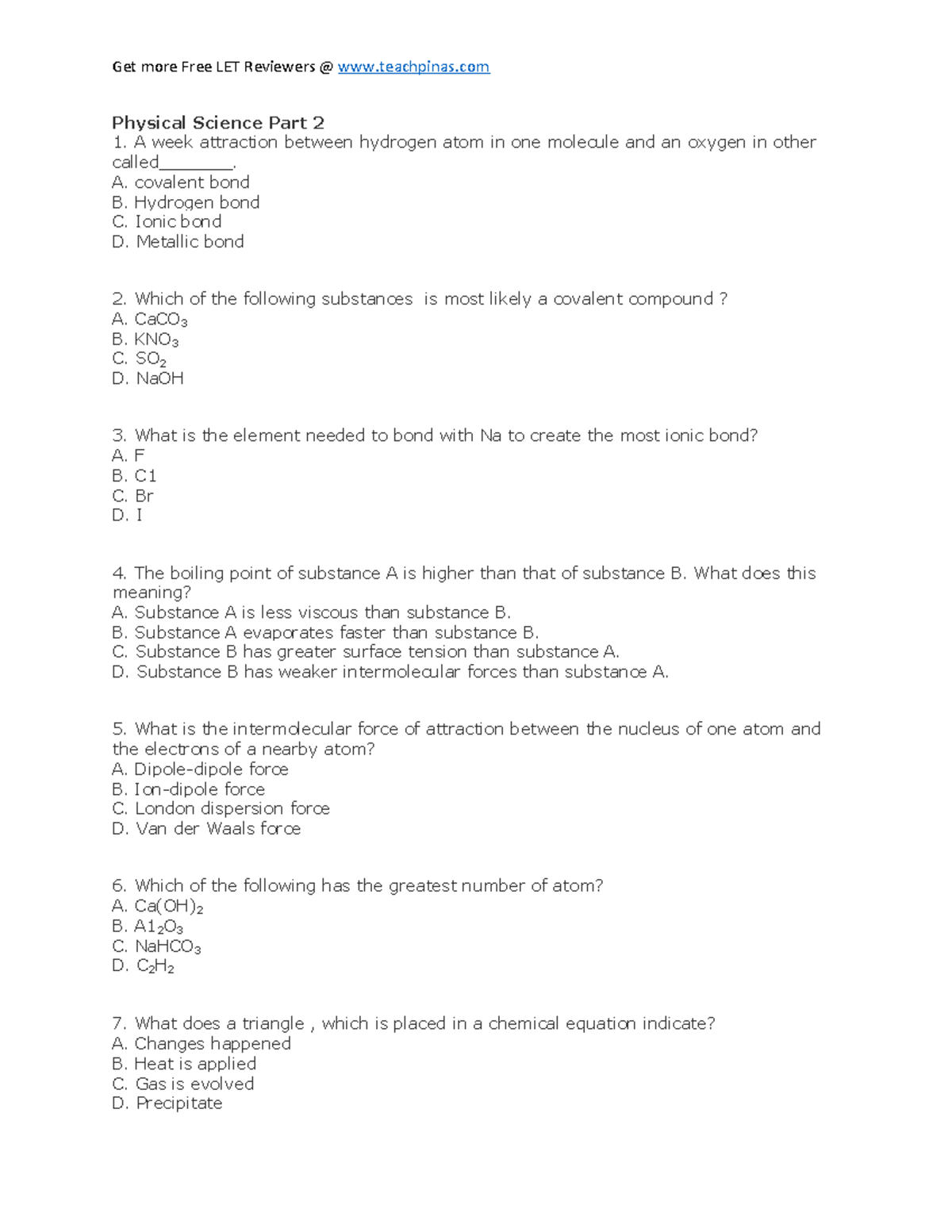 Prof social science - Gen ed - Physical Science Part 2 A week ...