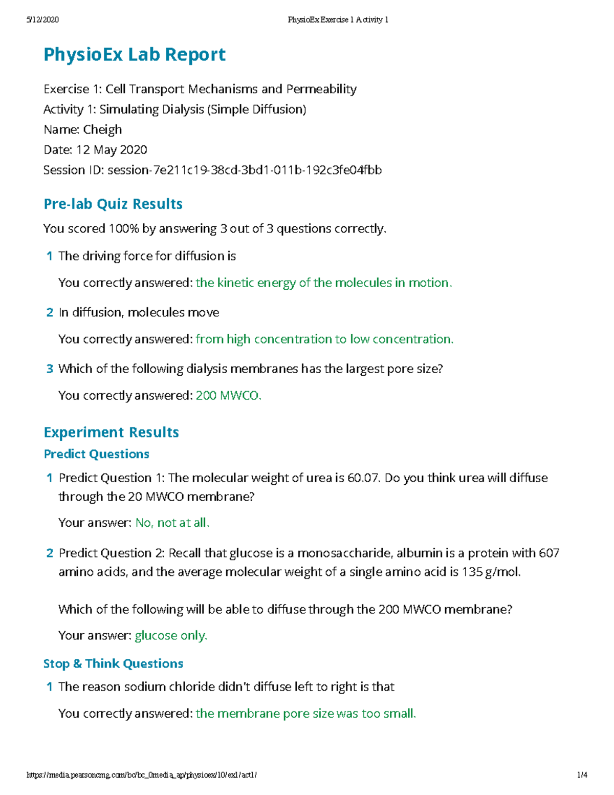 Physio Ex Exercise 1 Activity 1 - PhysioEx Lab Report Exercise 1: Cell ...