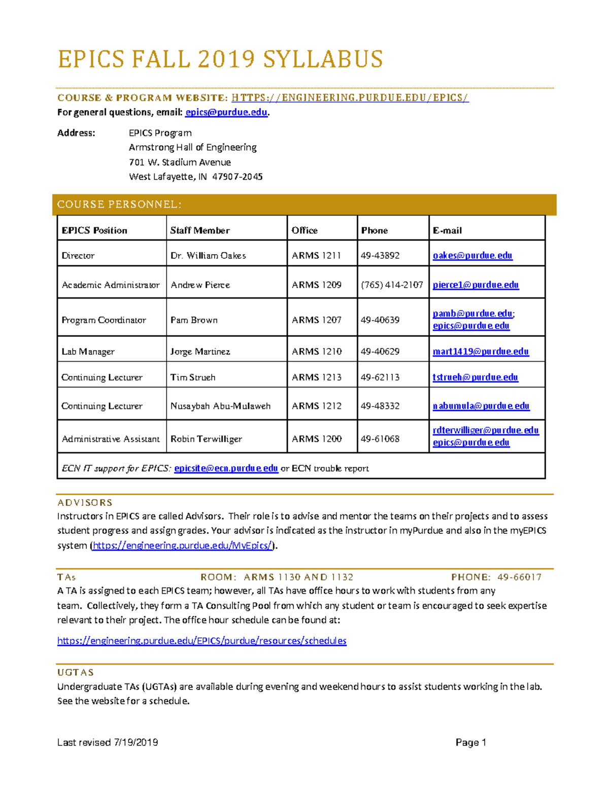 Epics Syllabus - EPICS FALL 201 9 SYLLABUS COURSE & PROGRAM WEB SITE ...