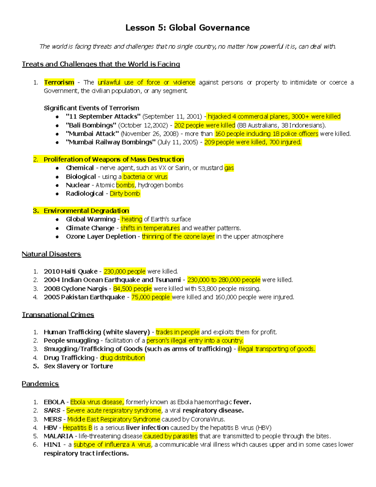 Lesson-5 -Global-Governance - Lesson 5: Global Governance The world is ...