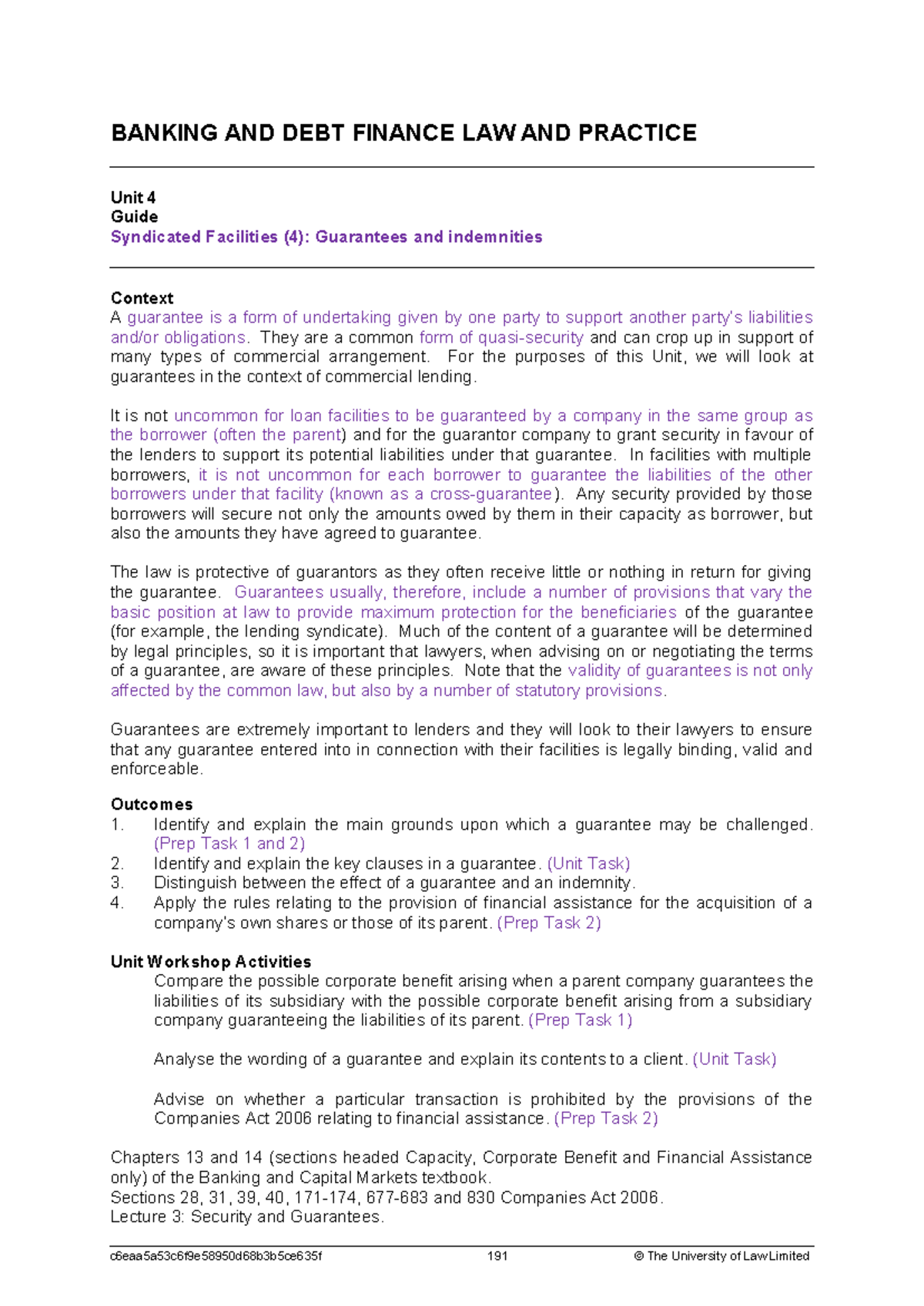 Workshop 4 - Banking - Syndicated Facilities (4)- Guarantees and ...