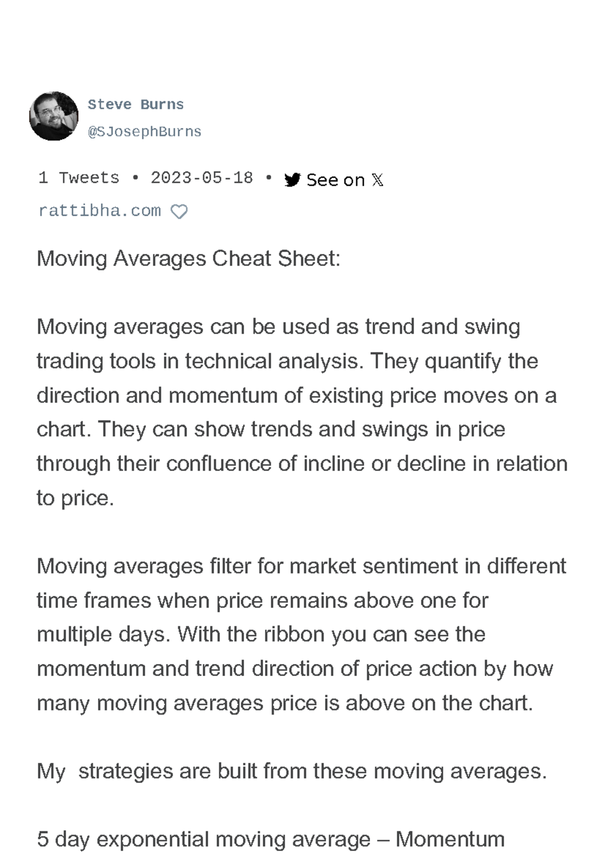 Moving averages cheat sheet moving thread by sjosephburns may 18, 23 ...