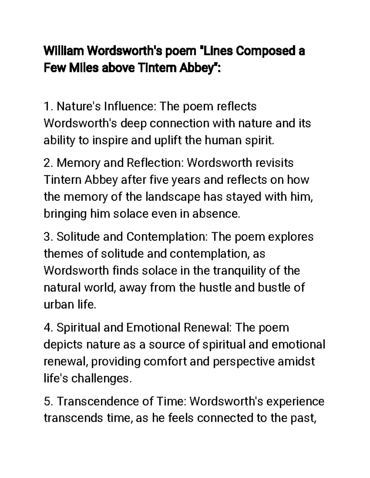 Lines composed a few miles above Tintern Abbey - William Wordsworth's ...