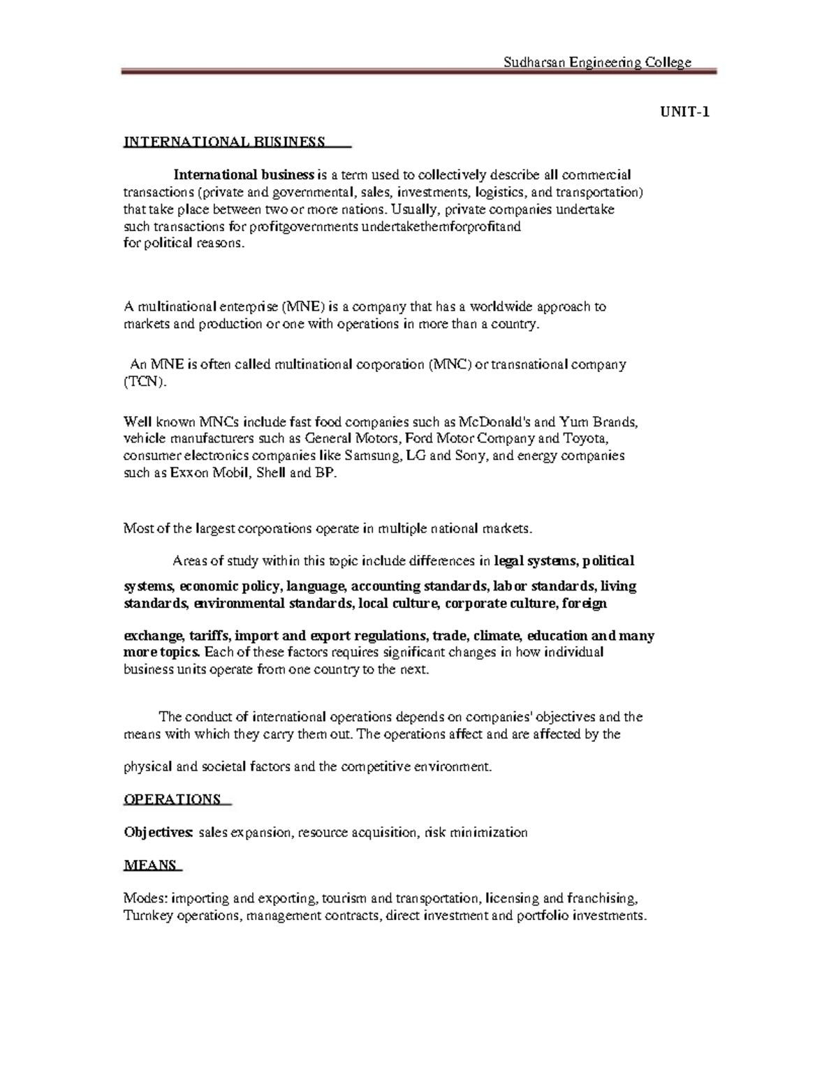 BA9209-International-Business-Management - UNIT- INTERNATIONAL BUSINESS ...