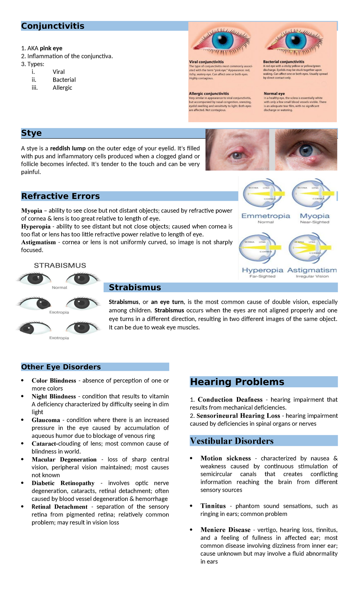 Diseases AND Disorders OF Vision, Hearing , AND Balance ...