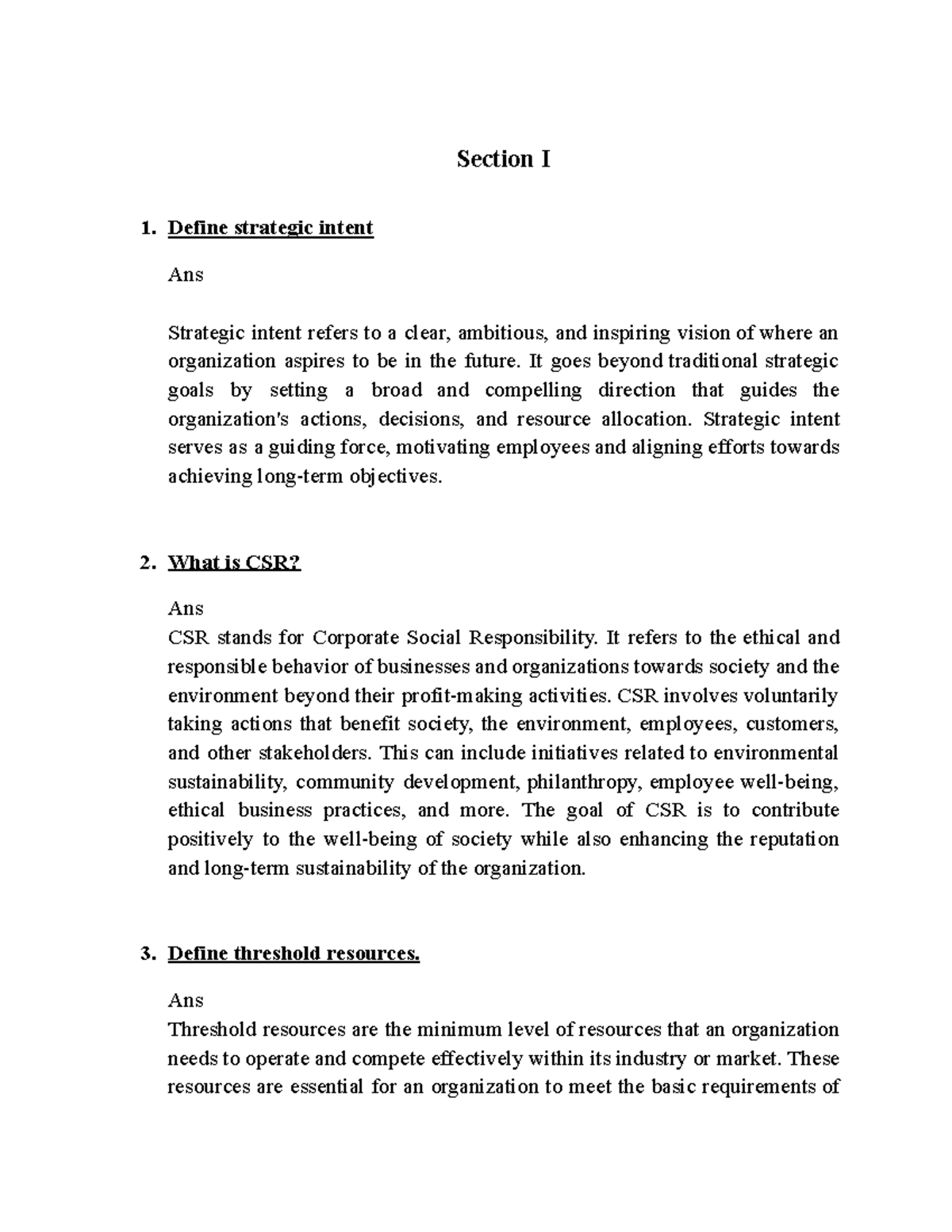 2018 - Set solution - Section I Define strategic intent Ans Strategic ...