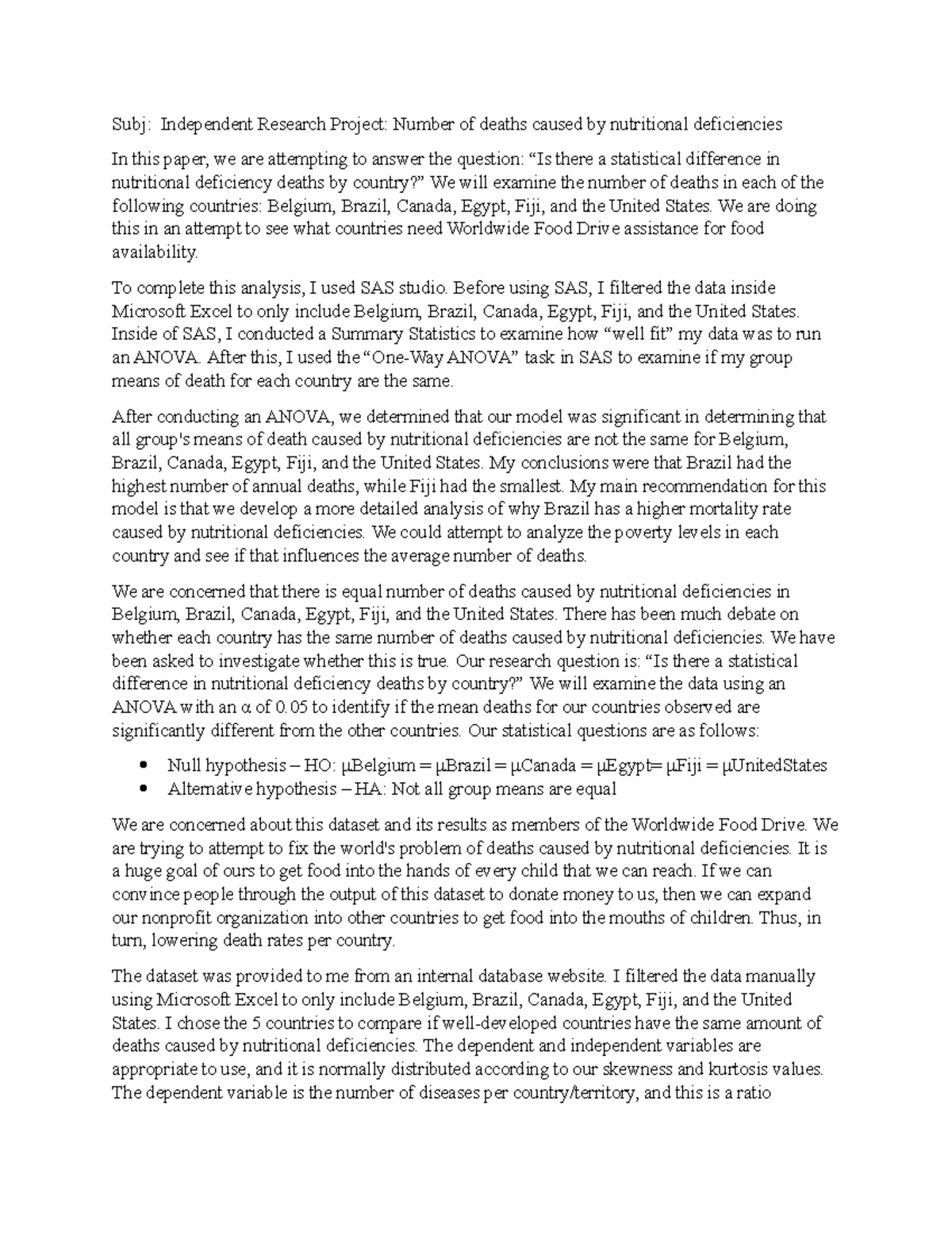 IRP Memo - homework - Subj: Independent Research Project: Number of deaths caused by nutritional ...