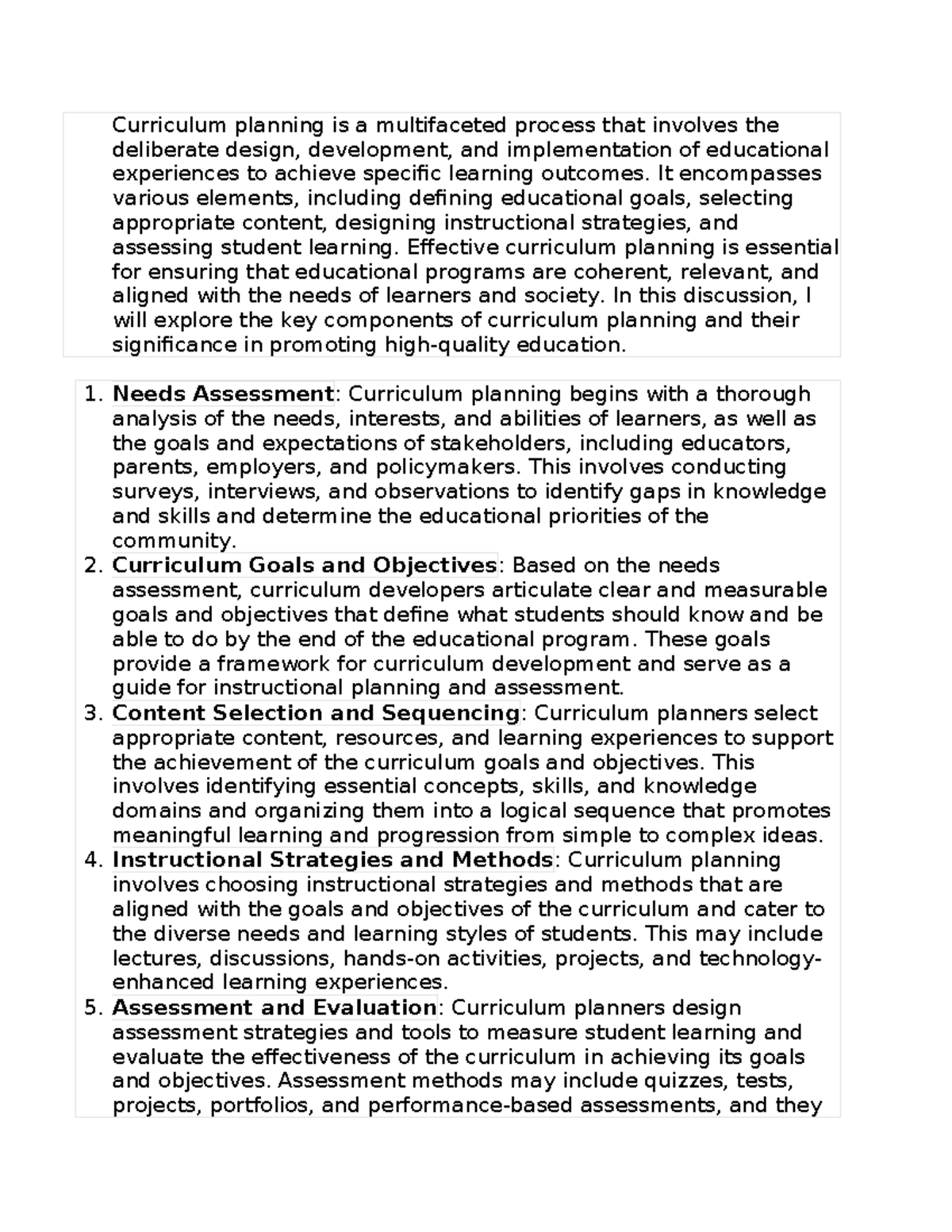 Curriculum planning paper guide - Curriculum planning is a multifaceted ...