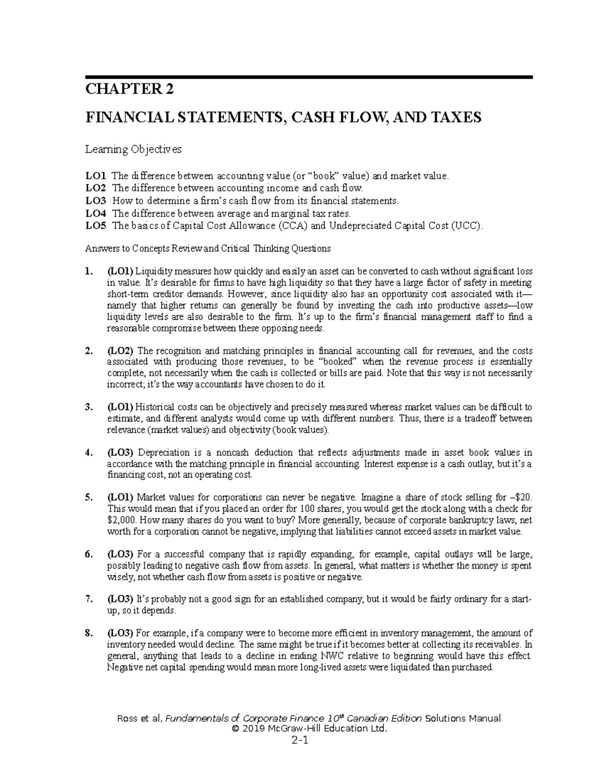 Finance Study Guide Ch2 - CHAPTER 2 FINANCIAL STATEMENTS, CASH FLOW ...