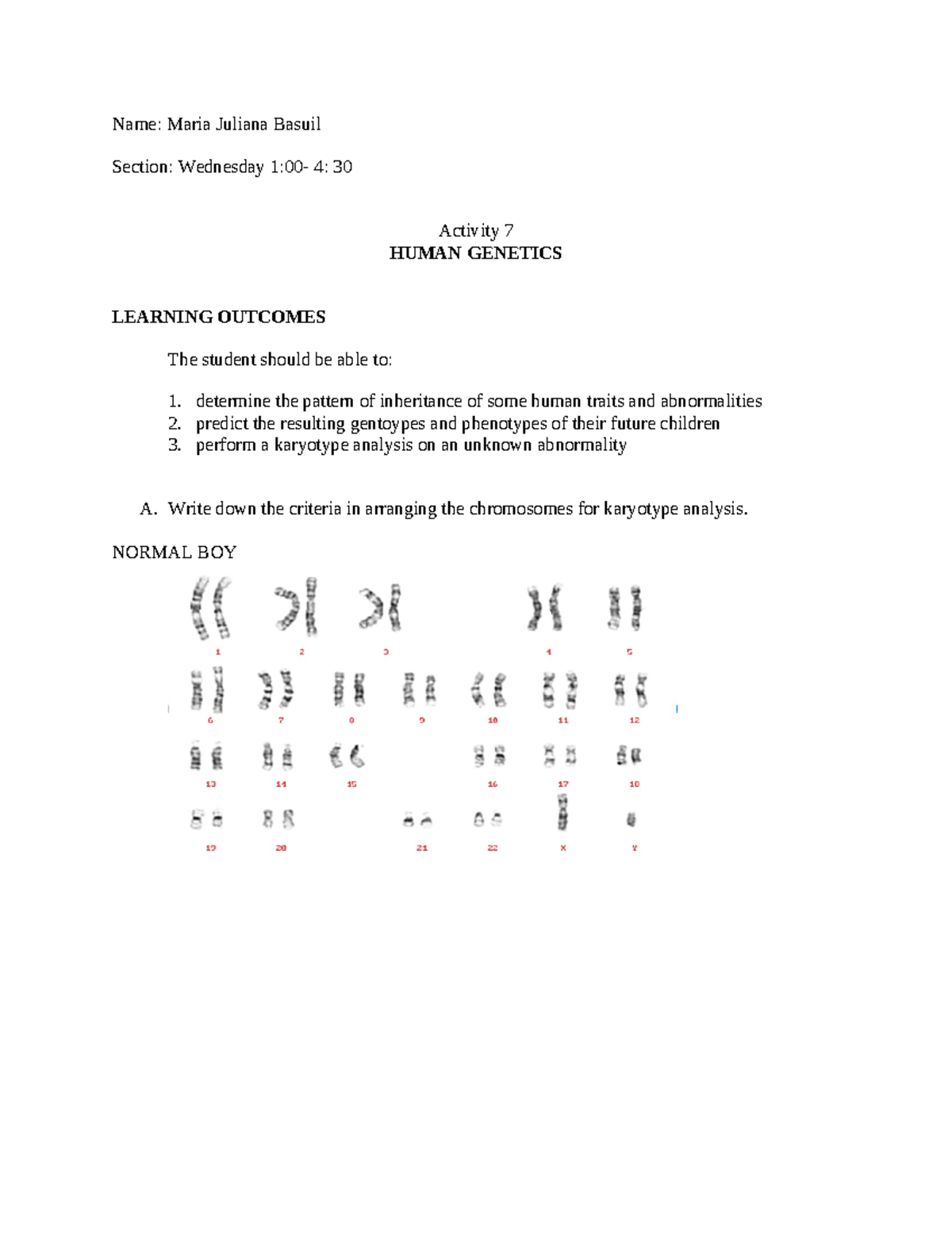 Activity 7 Human Genetics- Basuil - Name: Maria Juliana Basuil Section ...