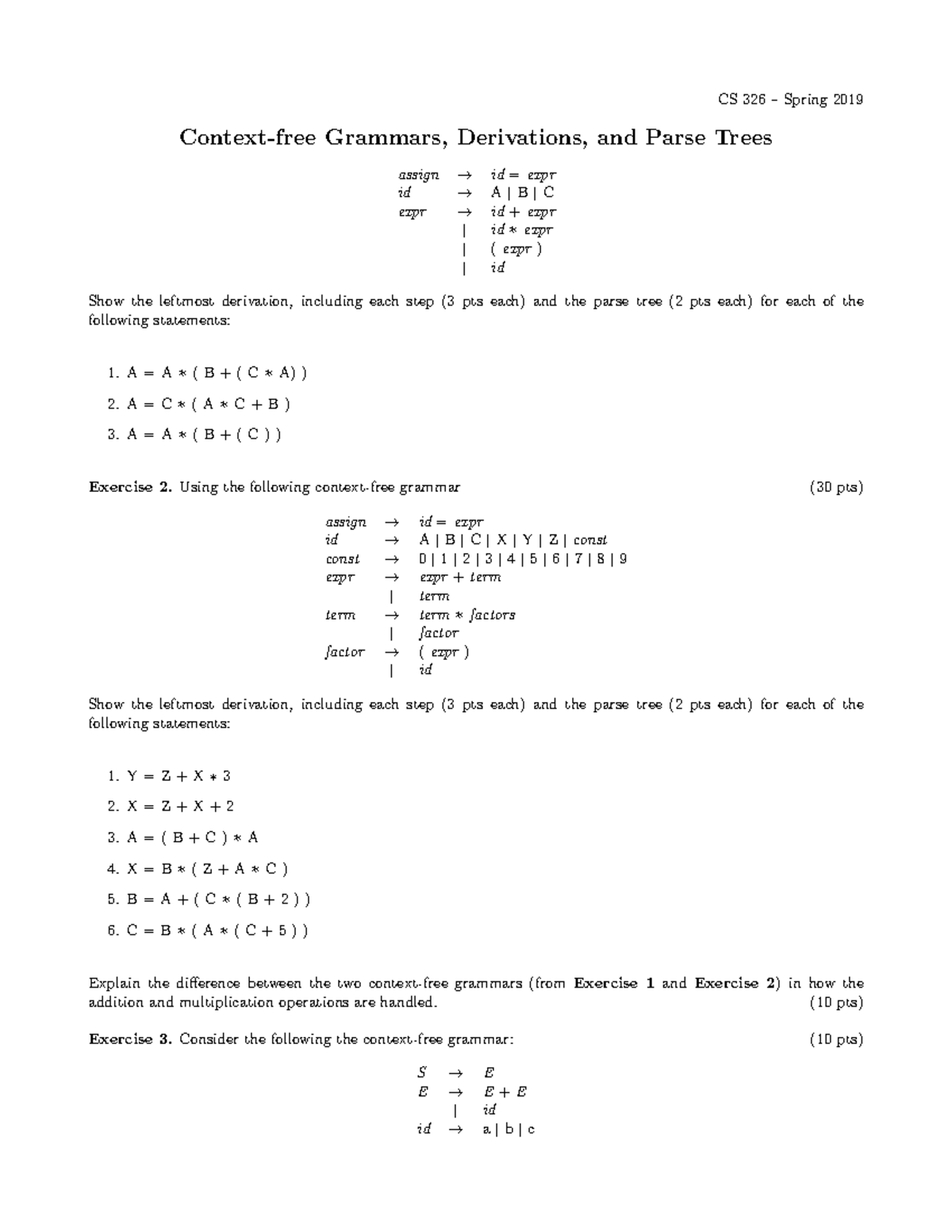 Pract 1 - for midterm - CS 326 – Spring 2019 Context-free Grammars ...