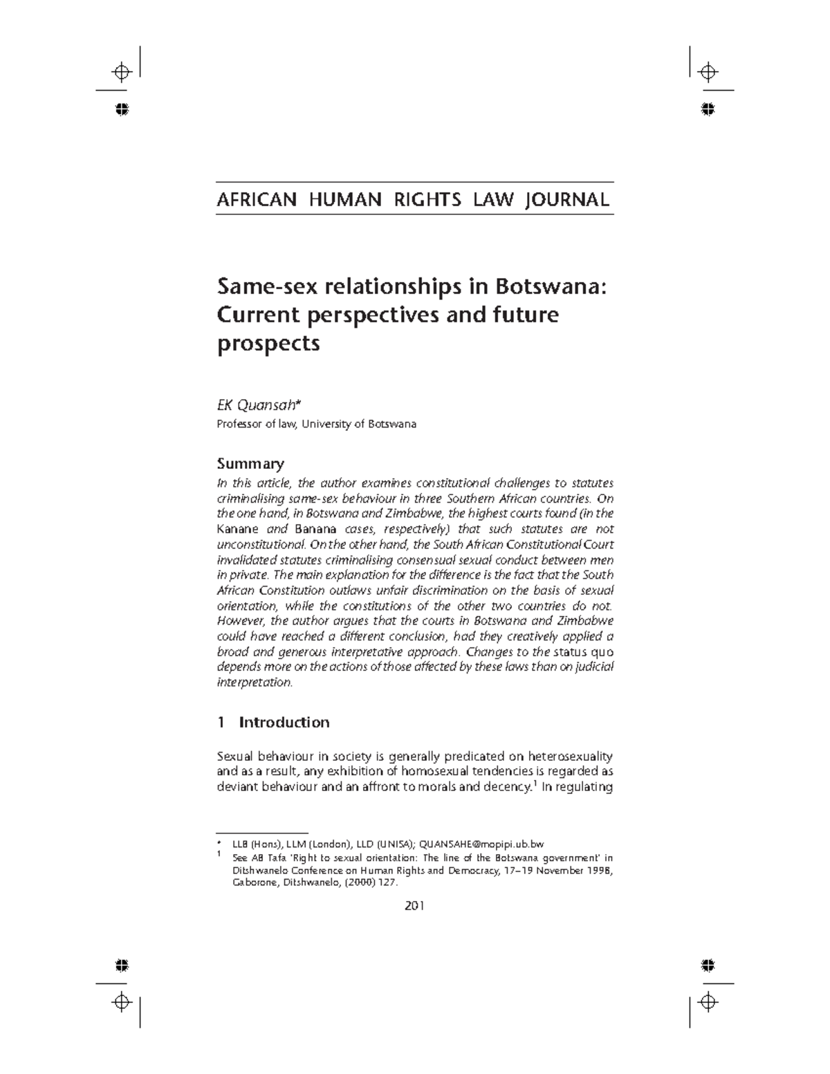 Same Sex Relationships Article African Human Rights Law Journal Same