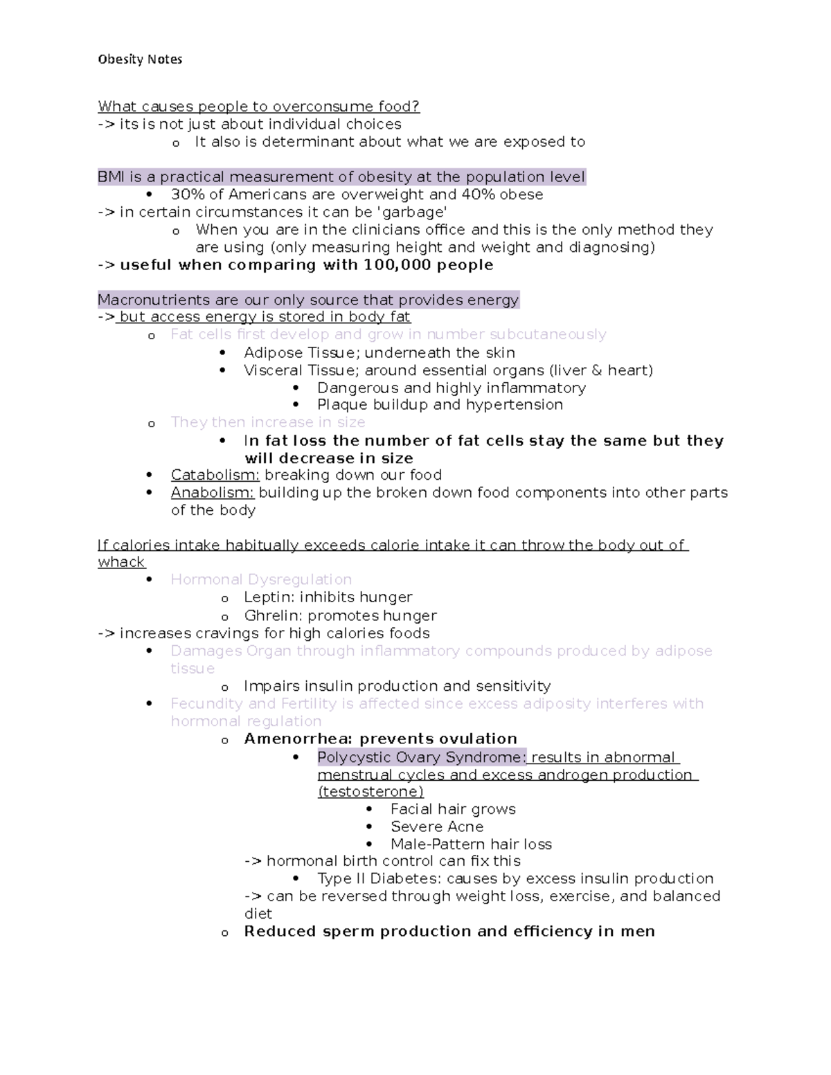 Obesity Notes - Obesity Notes What causes people to overconsume food ...