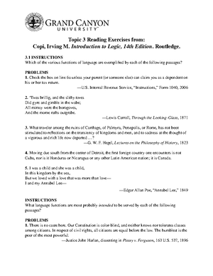 COM362 T2 Reading Exercises - Topic 2 Reading exercises from: Copi, Irving M. Introduction to ...