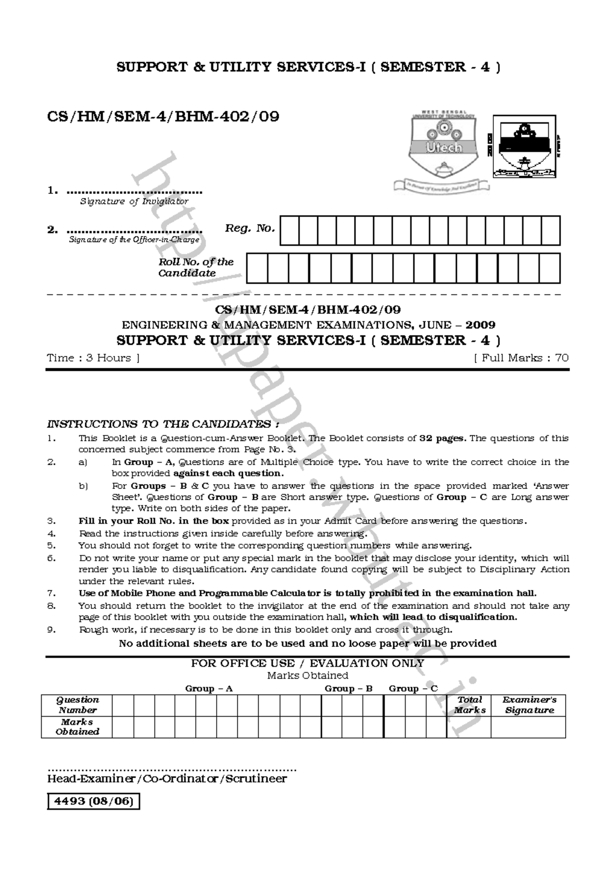 BHM-402 - qpaper.wbut.ac SUPPORT & UTILITY SERVICES-I ( SEMESTER - 4 ...