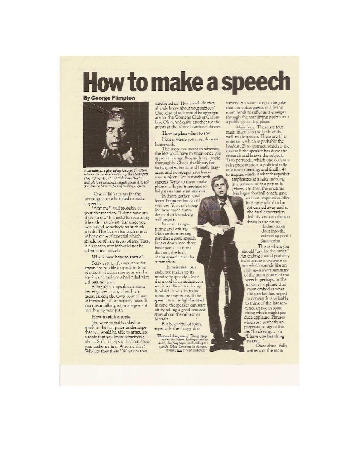 PS Make Speech 1pdf - Test - How to make a speech George Plimpton ...