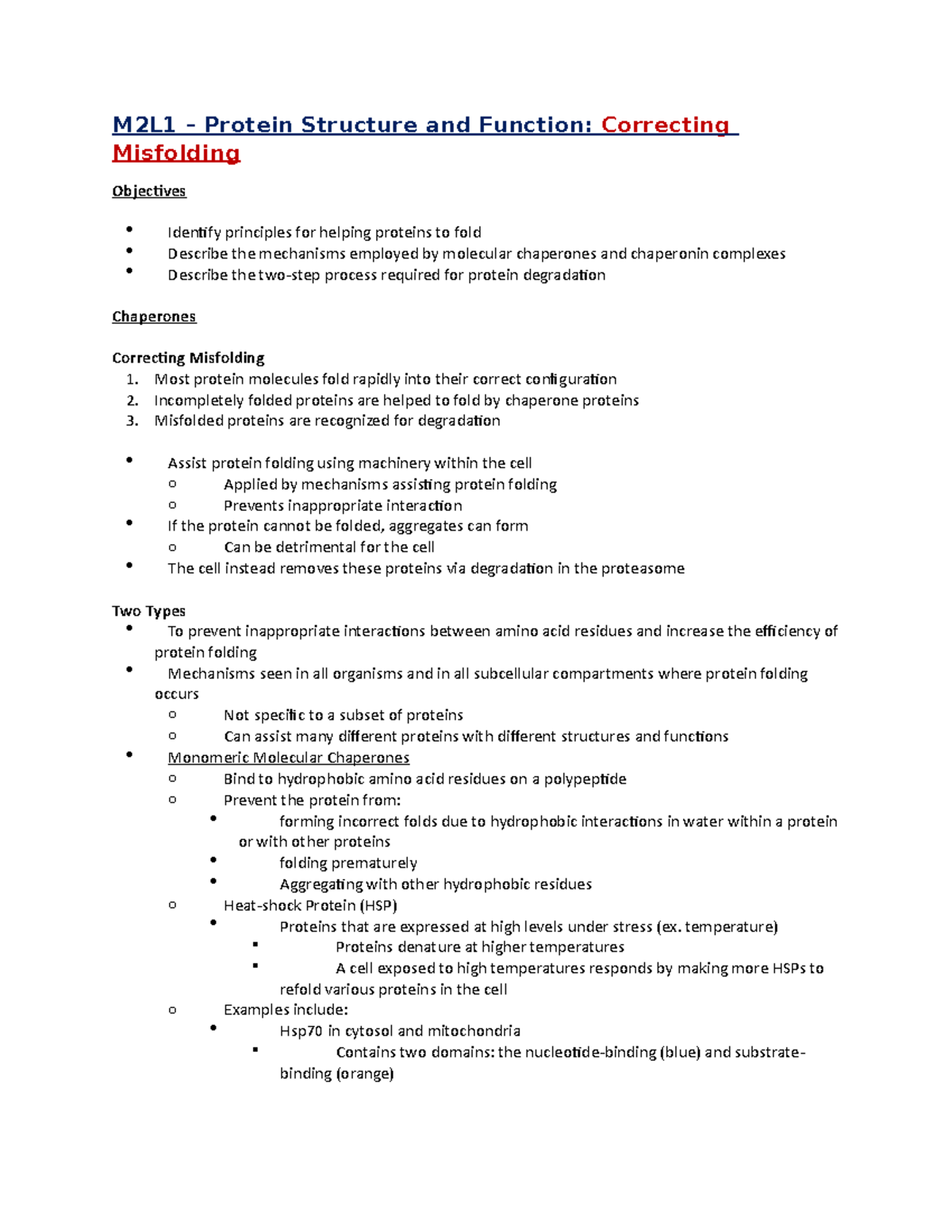 Module 2, Part 1 - M2L1 – Protein Structure and Function: Correcting ...